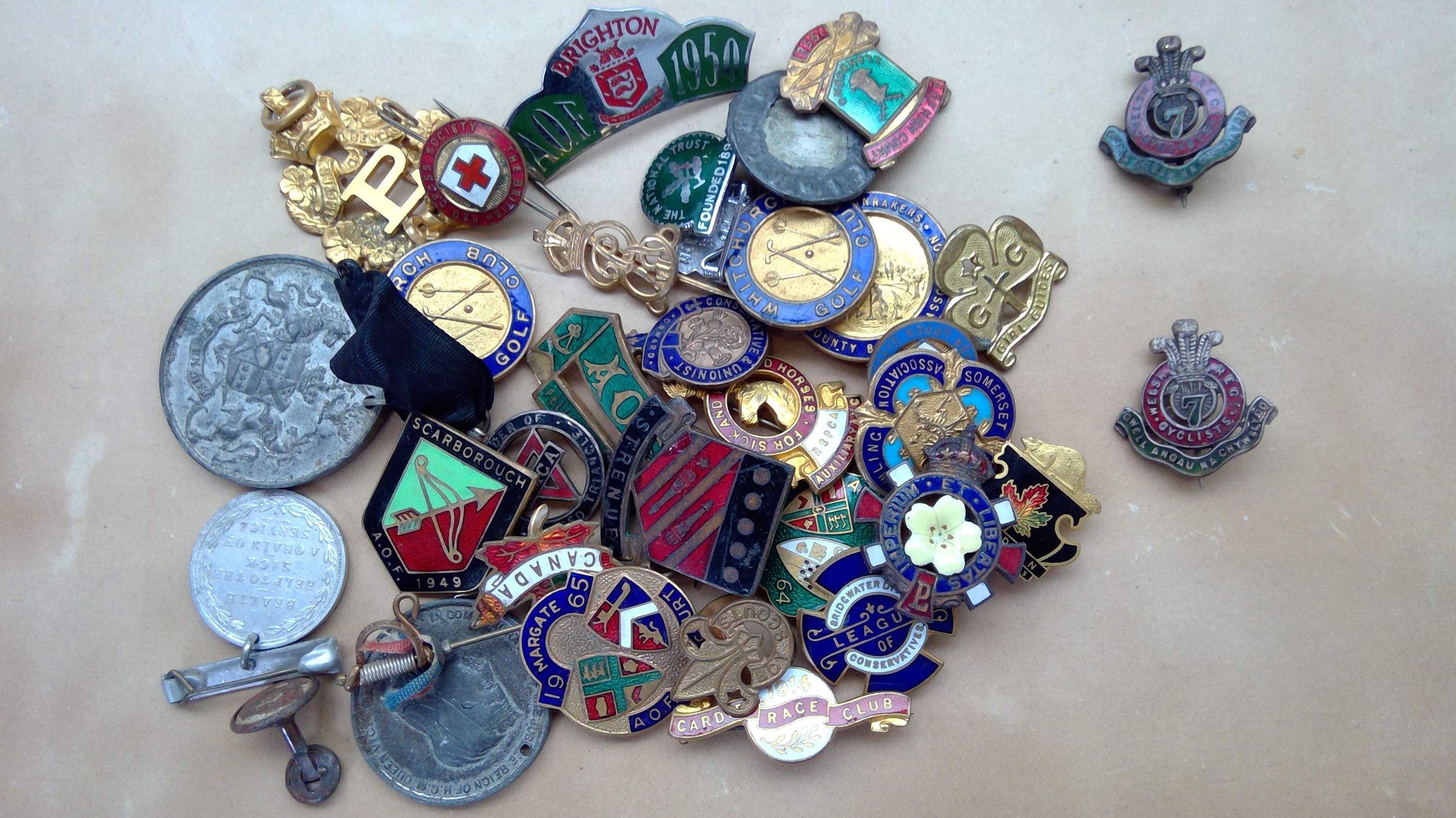 Lot 217 - ENAMEL BADGES: Including 2 unusual 7th Welsh