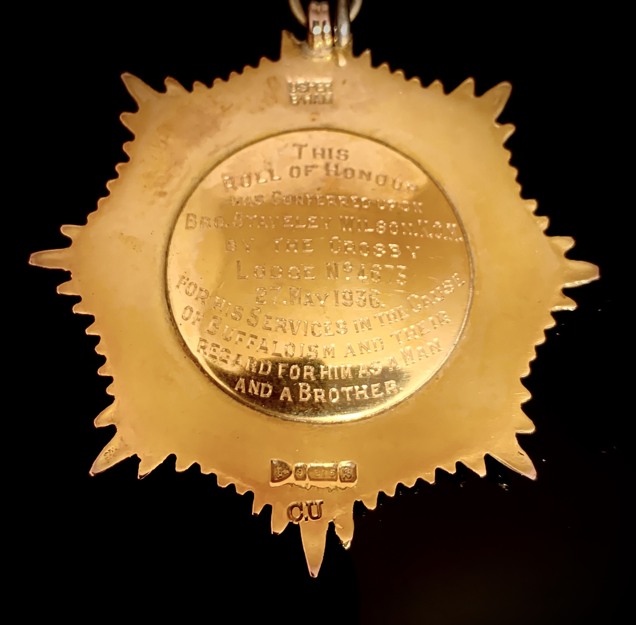 Lot 261 - RAOB Medals - 9ct gold Roll of Honor Medal