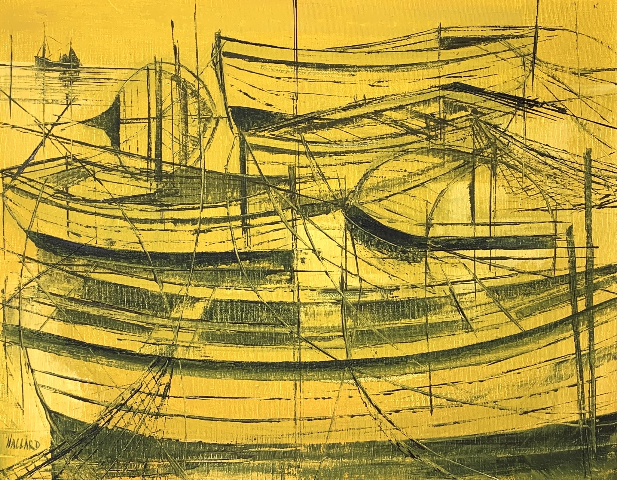 Lot 27 - Nigel HALLARD (1936) Yellow Boats Oil on