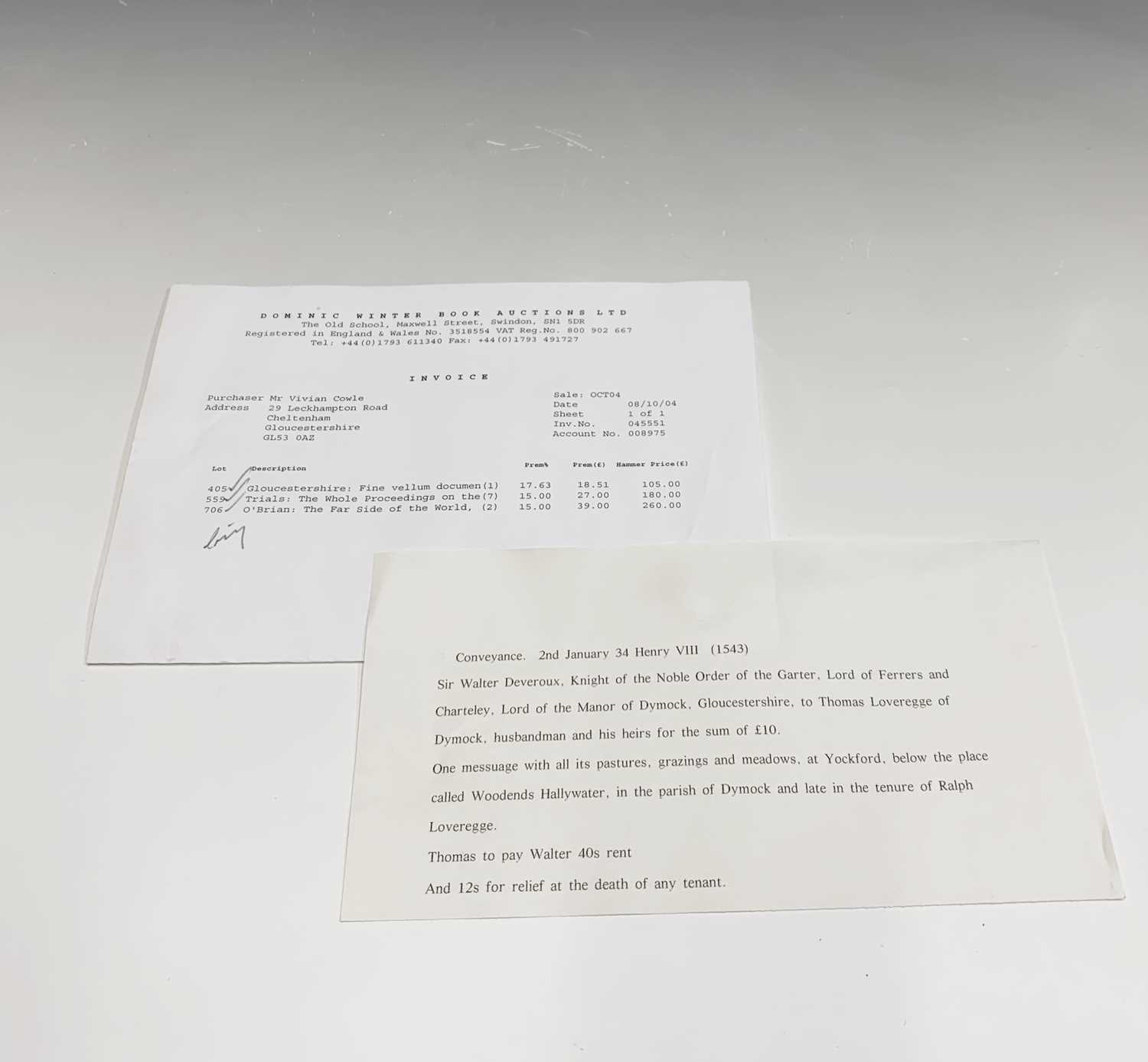 Lot 1445 - EARLY MANUSCRIPT DOCUMENT. Conveyance. 2nd