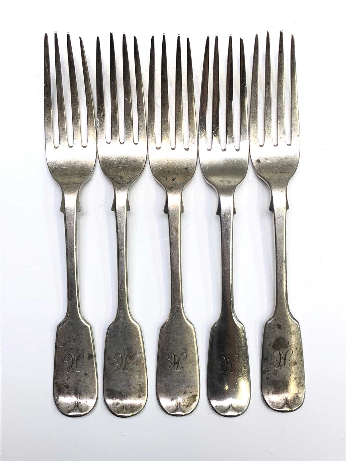 Lot 2006 - A set of five Victorian silver fiddle