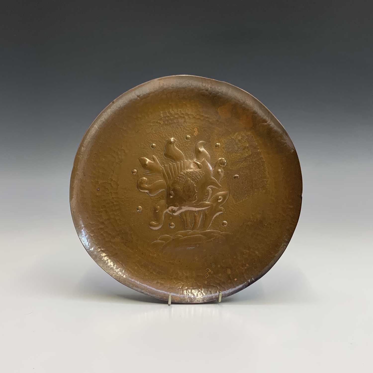 Lot 375 - A Newlyn copper tray of circular form
