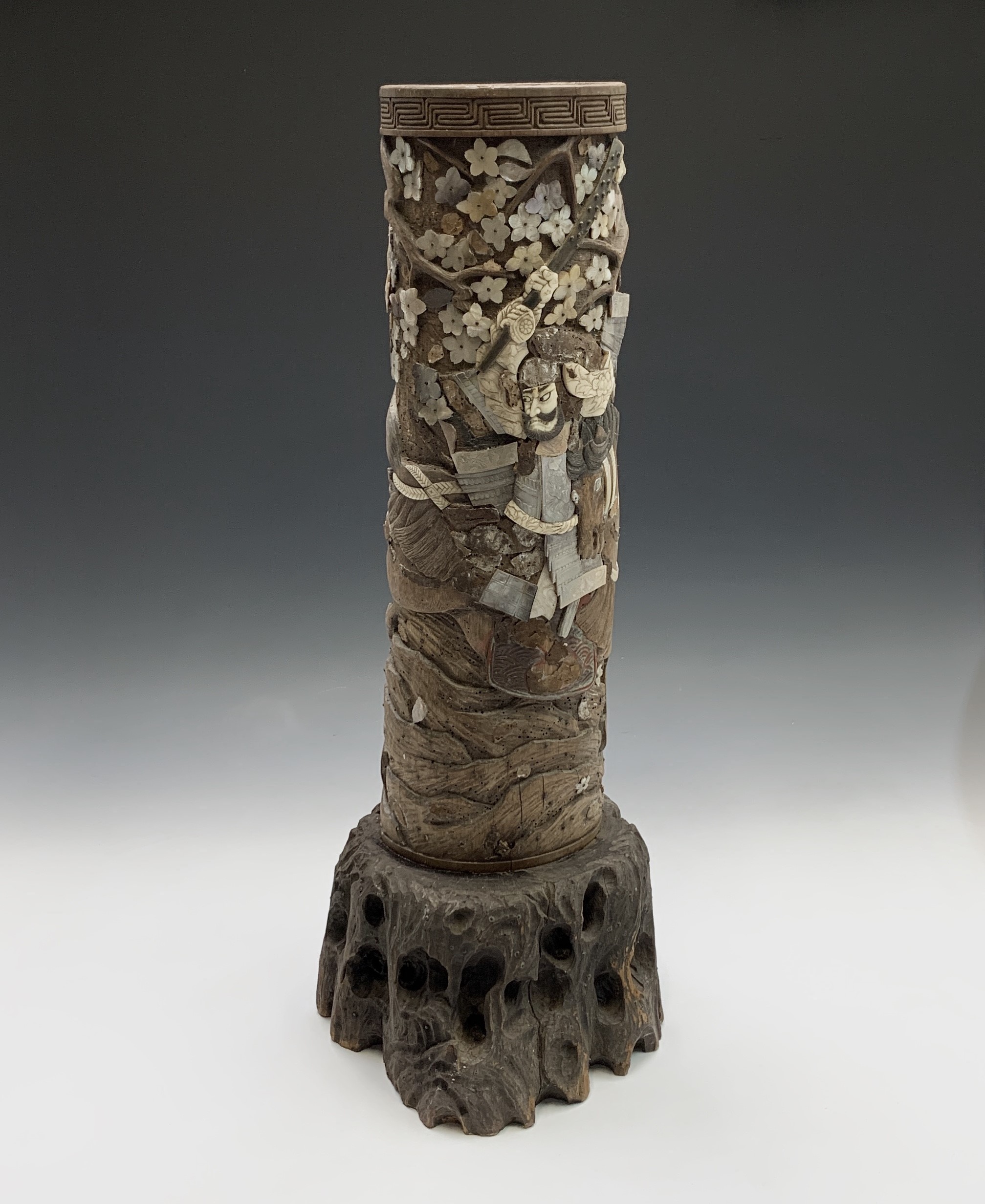 Lot 106 - A Japanese shibayama bamboo brush pot, Meiji
