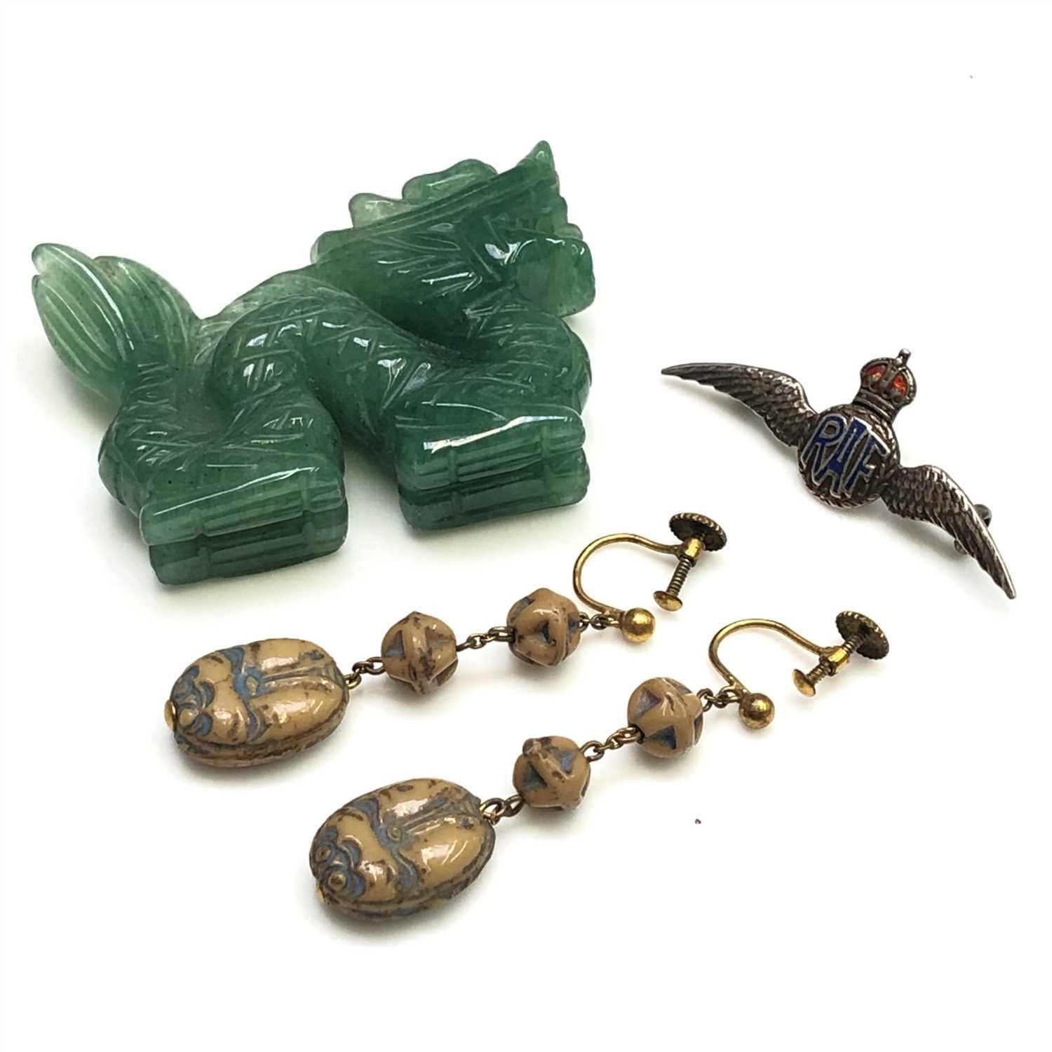Lot 2525 - A jade dragon, a pair of Egyptianesque