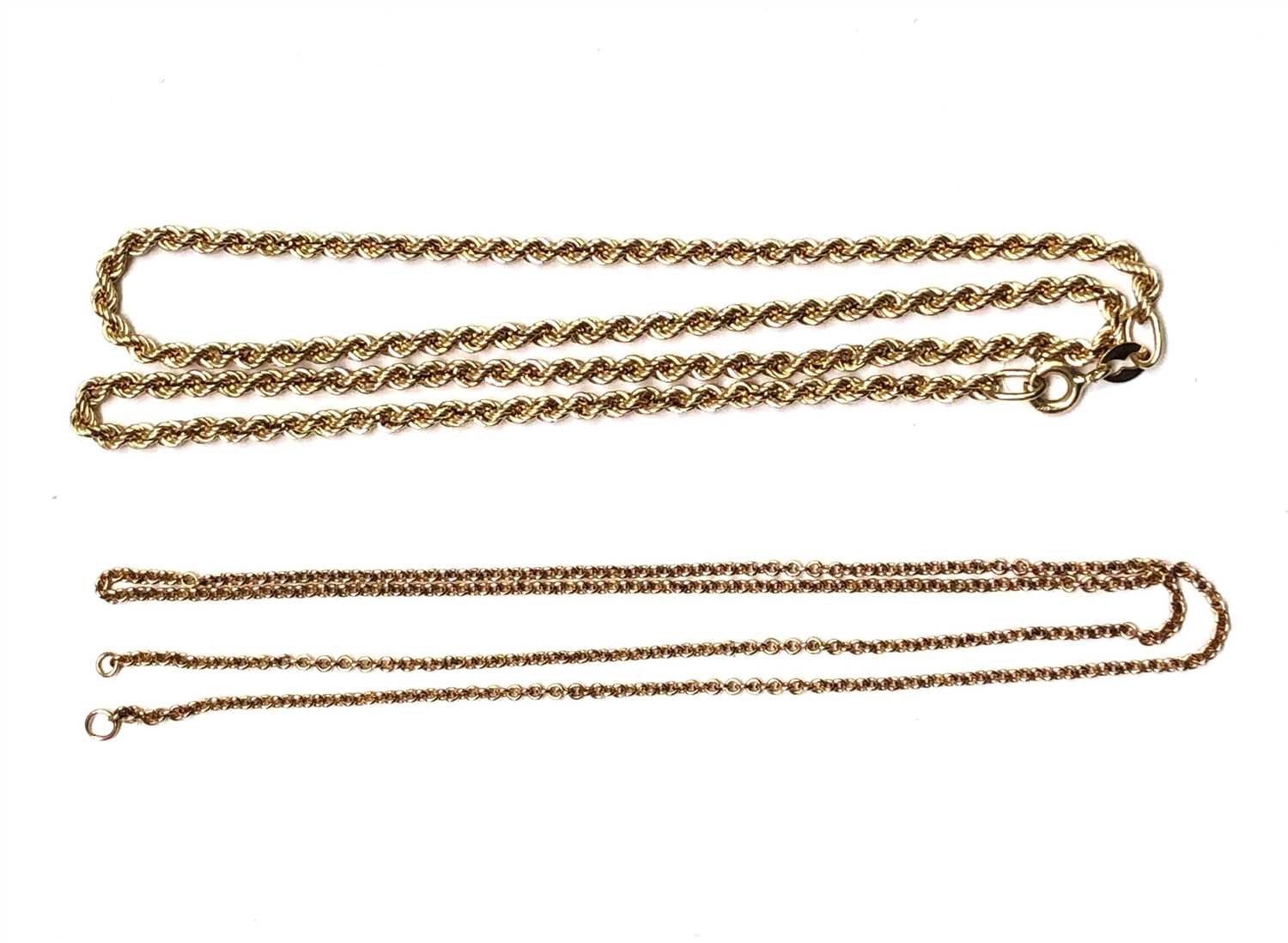 Lot 2538 - Two 9ct gold chains, 5.5g.