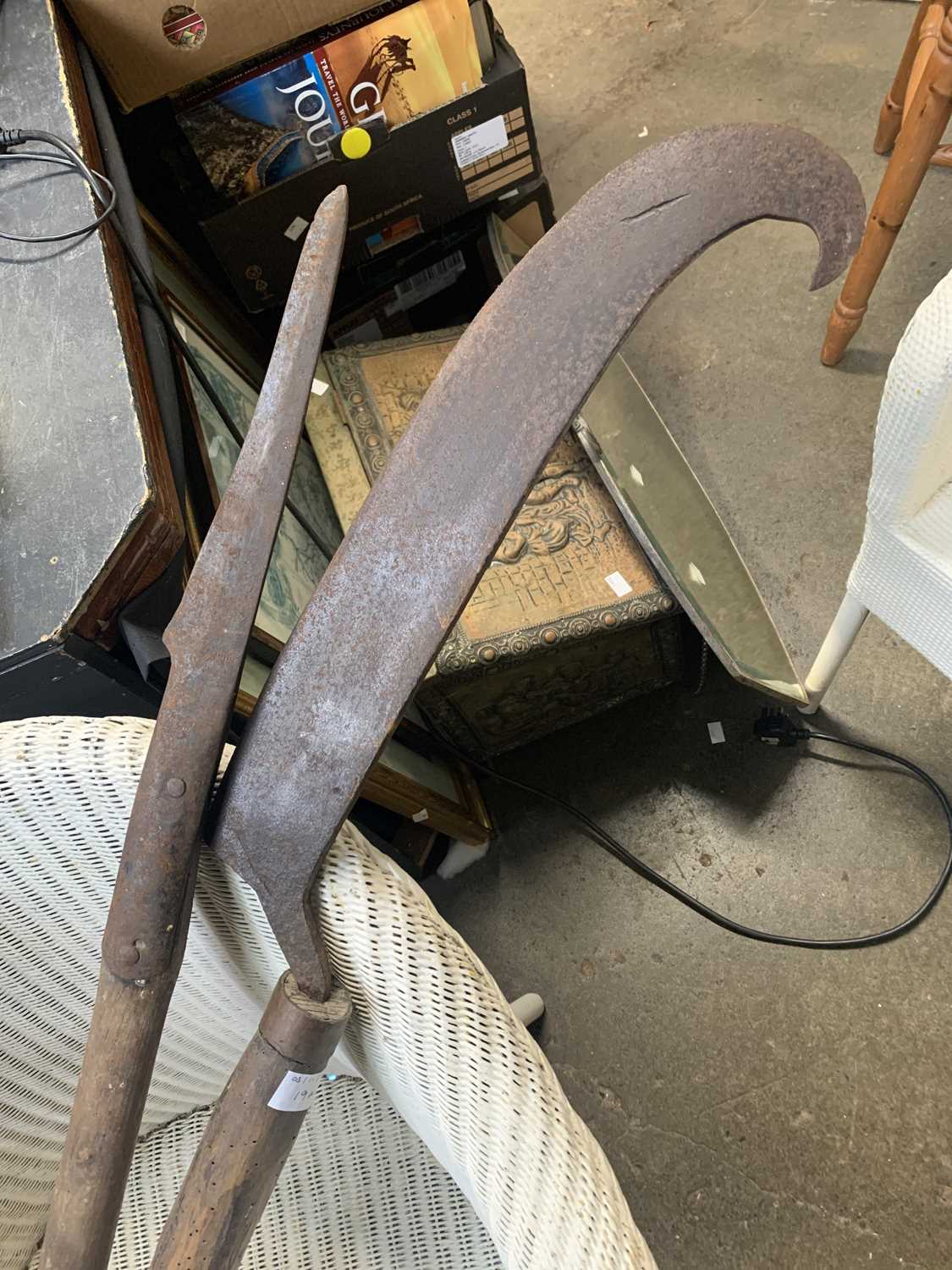 Lot 19 - Long-handled bill hook and another tool.