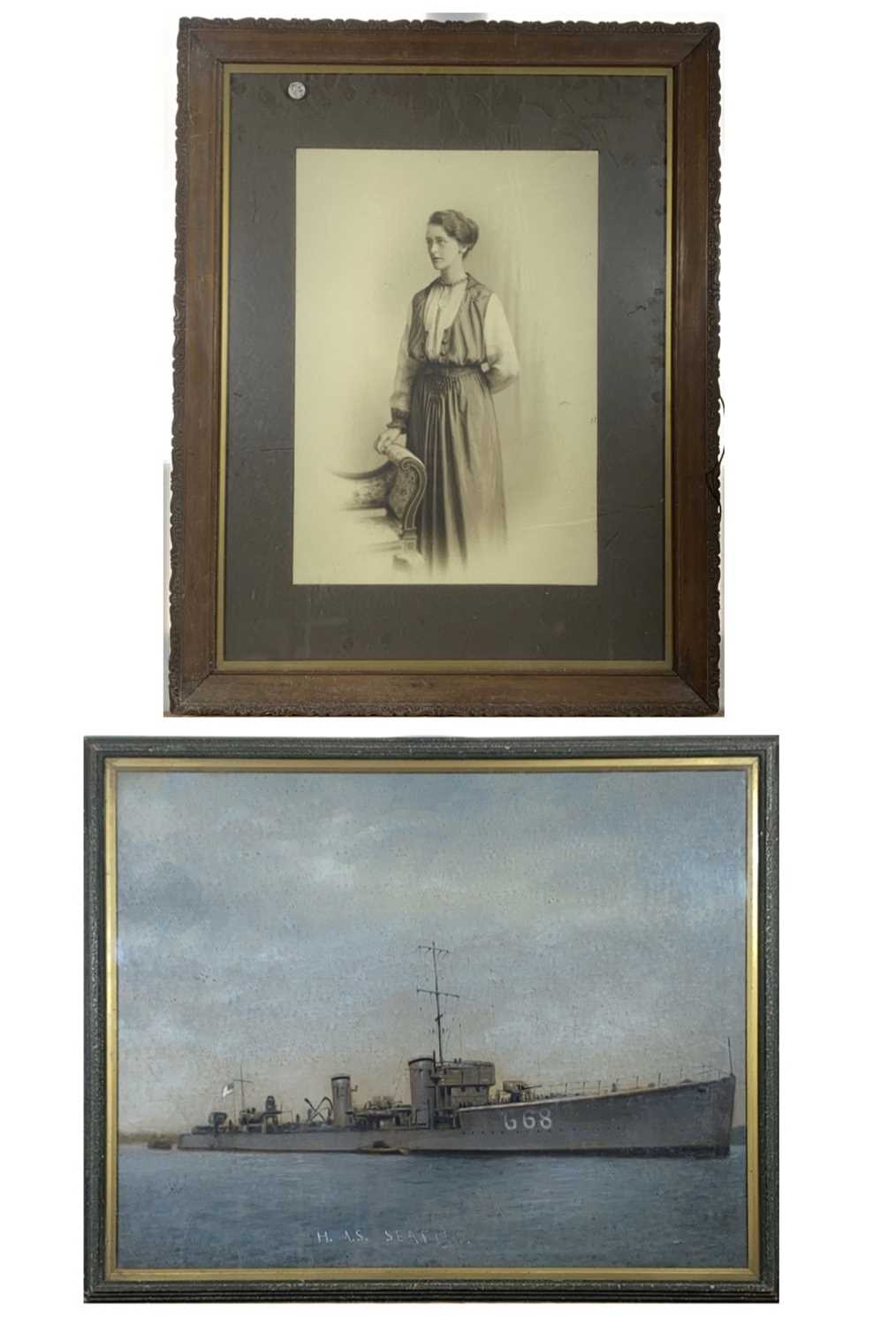 Lot 1455 - A painting of the warship HMS Seafire 38 x