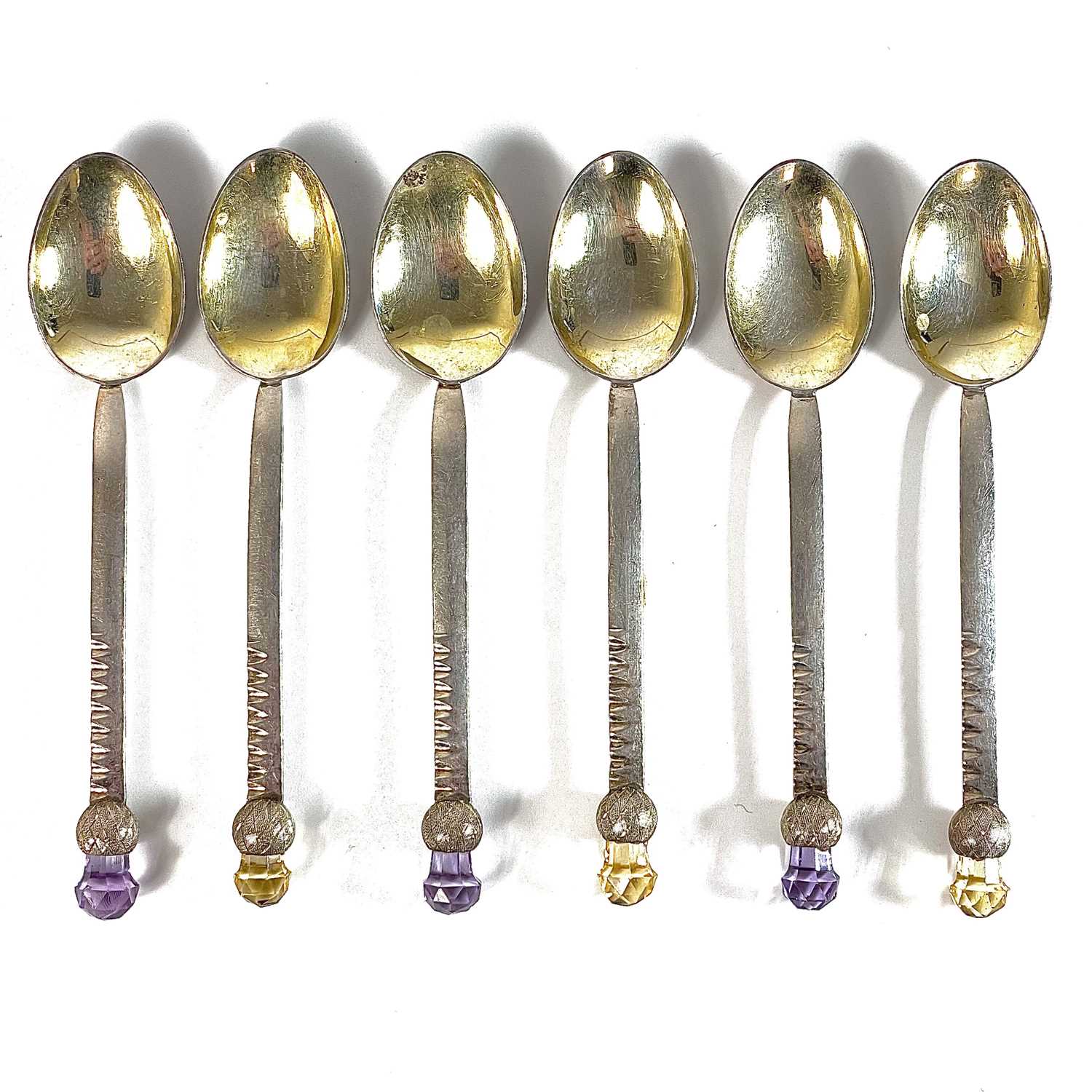 Lot 244 - A George V silver set of six hardstone