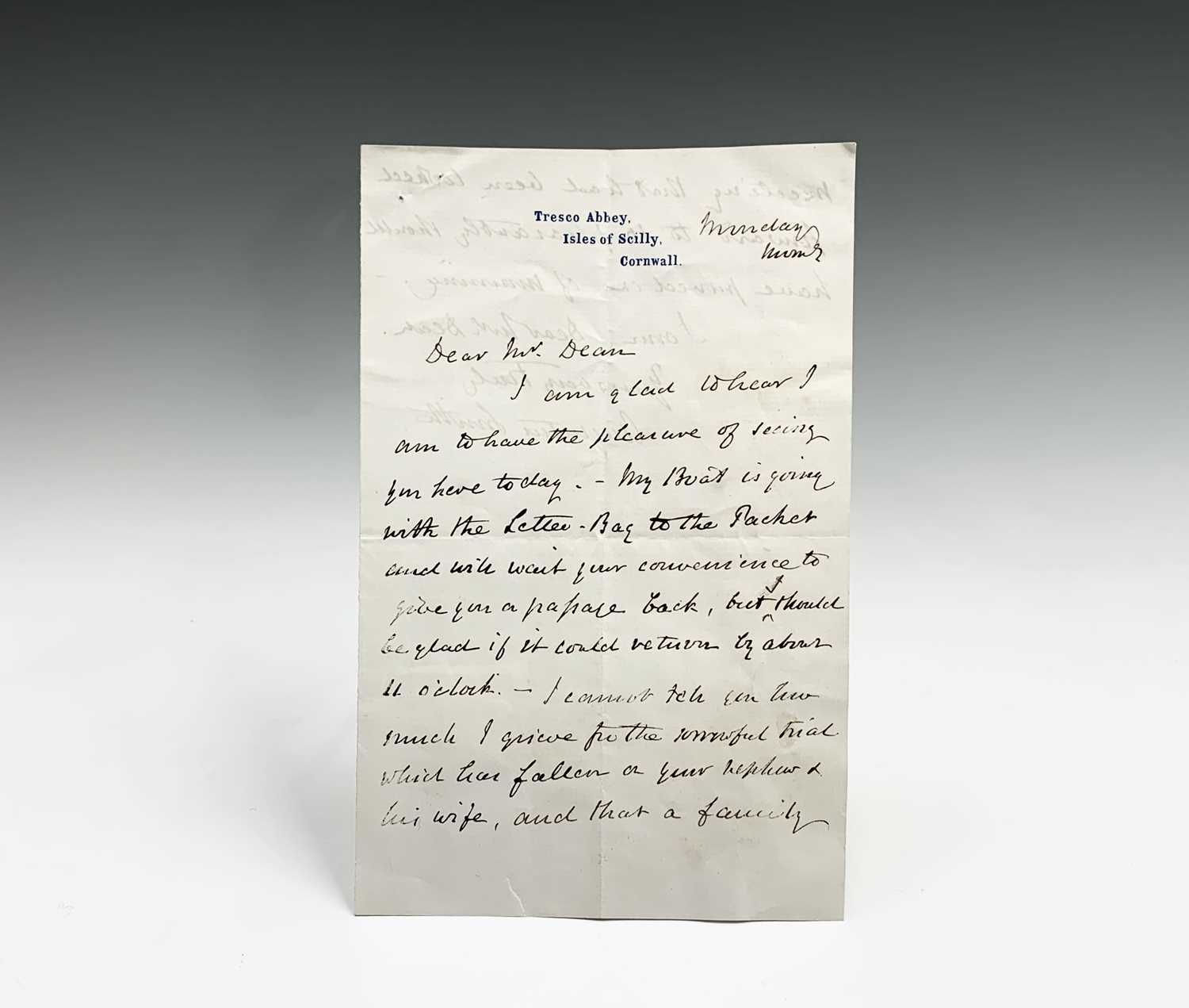 Lot 803 - Tresco - Augustus Smith Signed Letter A rare