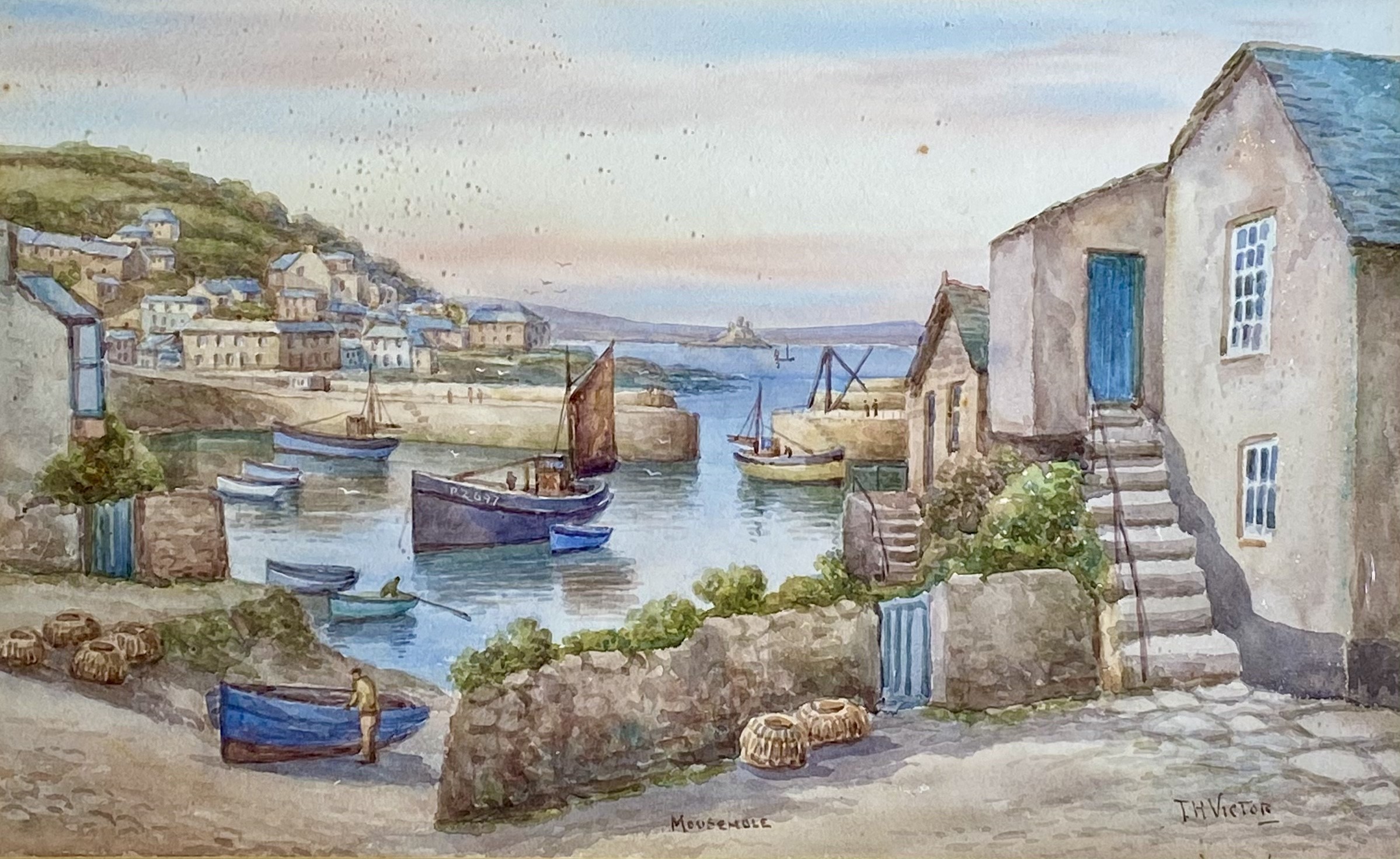 Lot 244 - T H VICTOR (1894-1980) Mousehole Watercolour