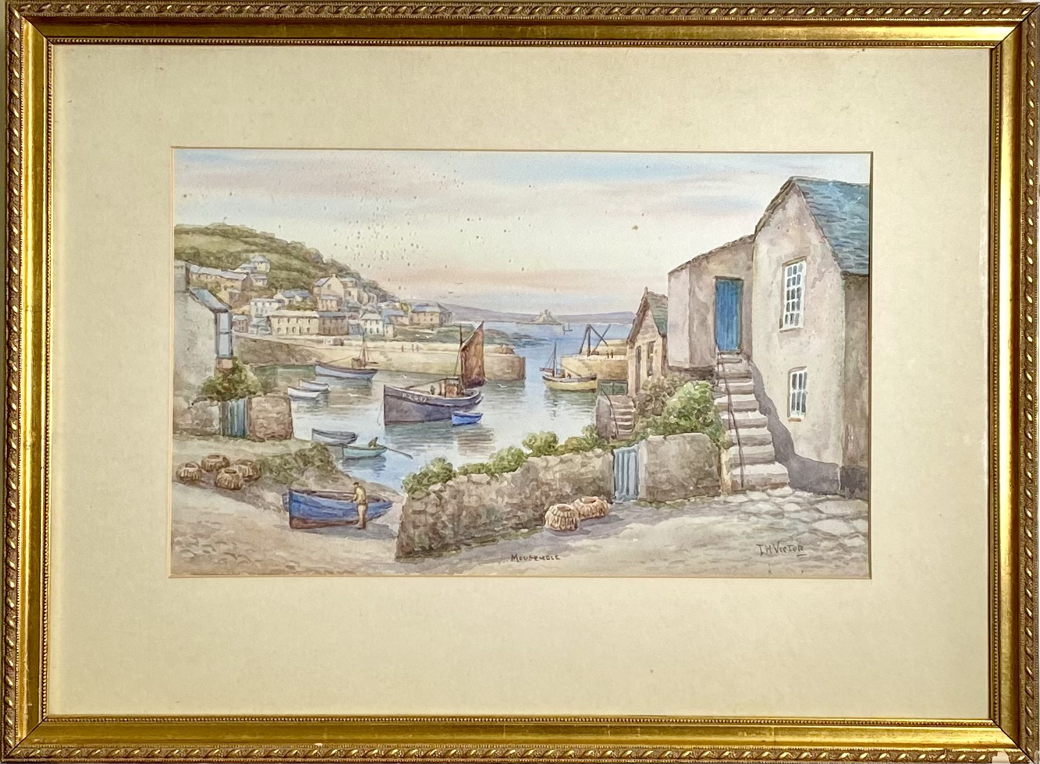 Lot 244 - T H VICTOR (1894-1980) Mousehole Watercolour