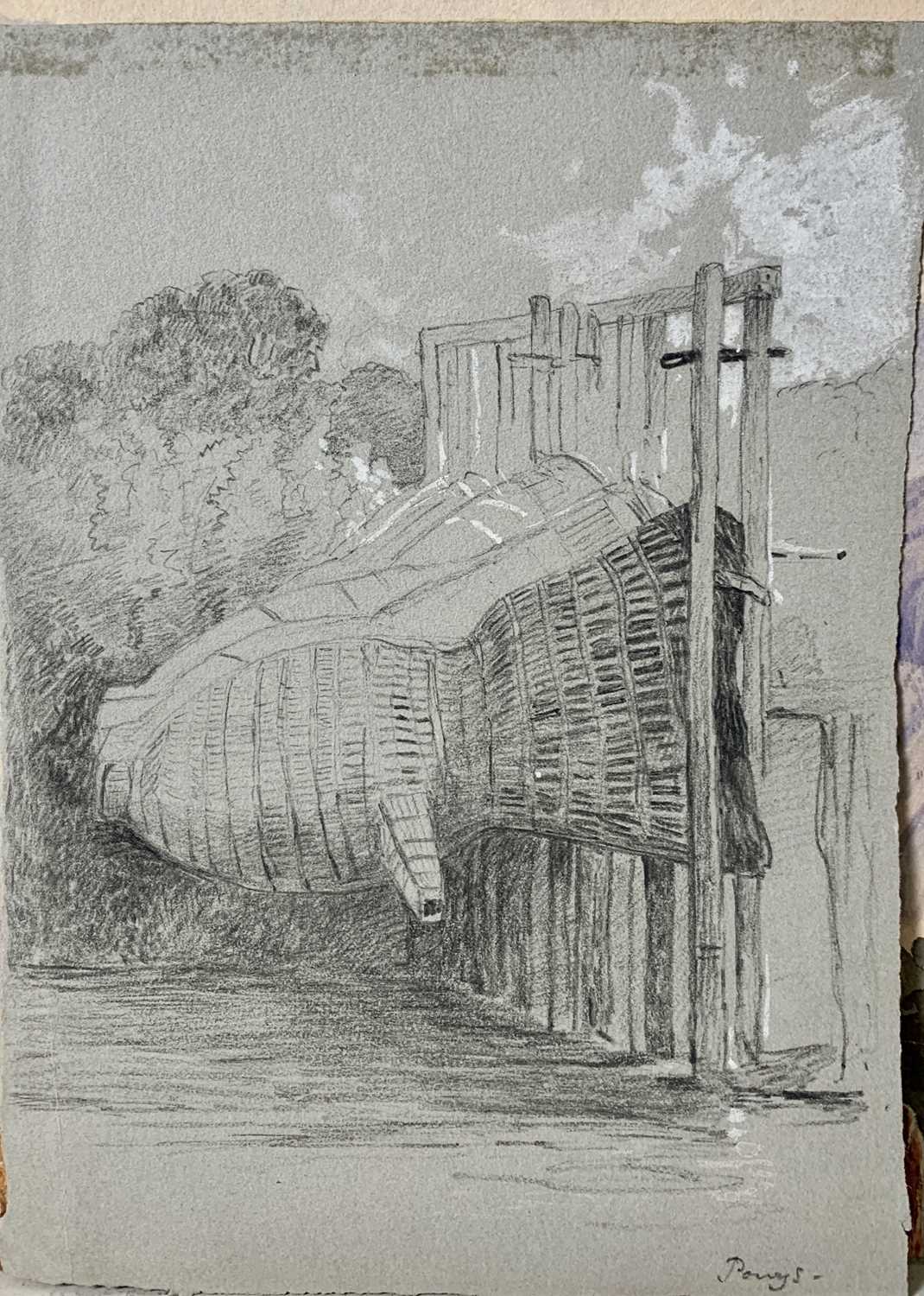 Lot 578 - Two 19th century drawings, eel traps and a