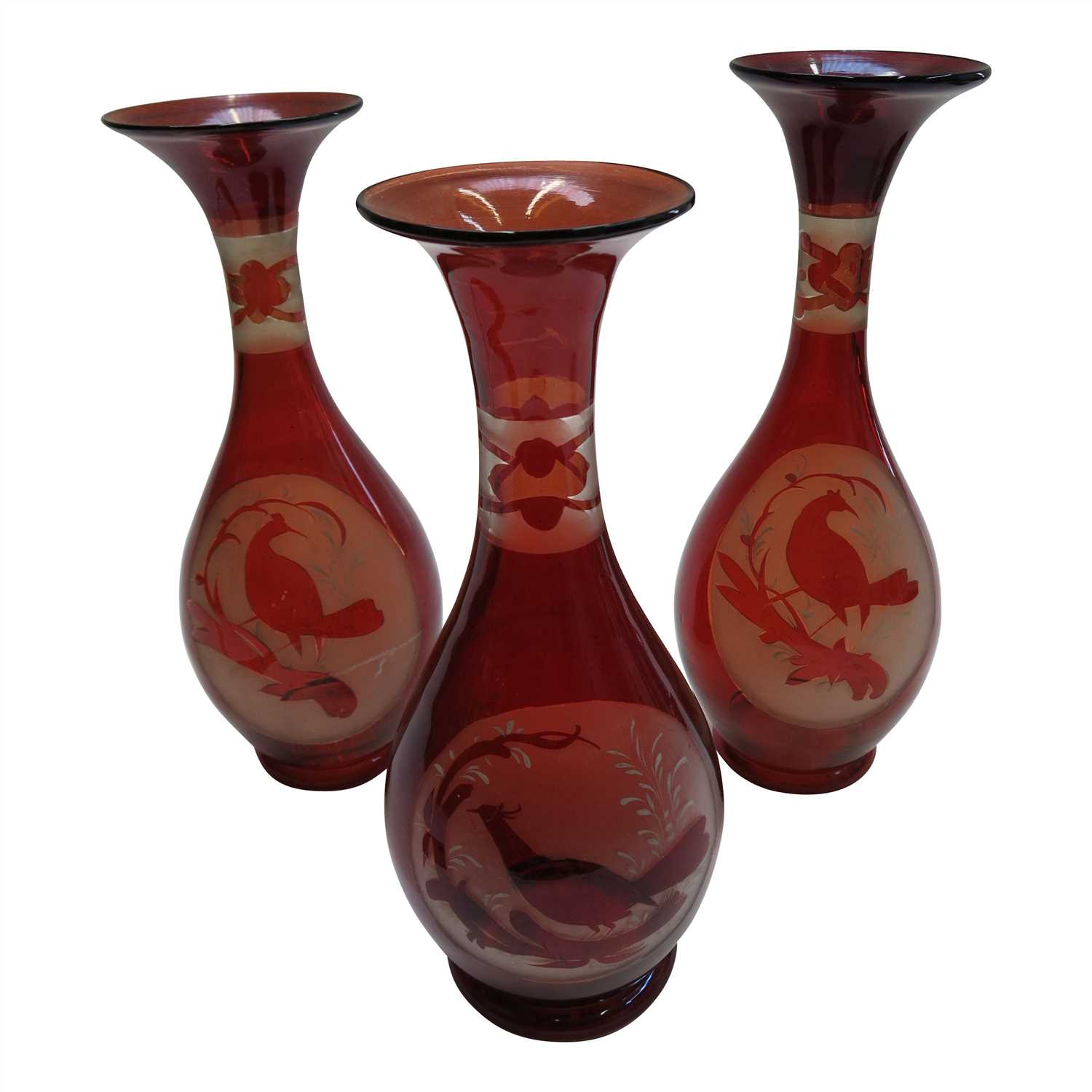 Lot 922 - Three early 20th century ruby glass vases