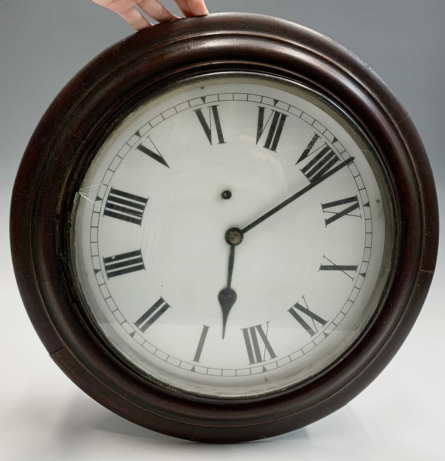 Lot 2939 - An oak cased School wall clock, with spring