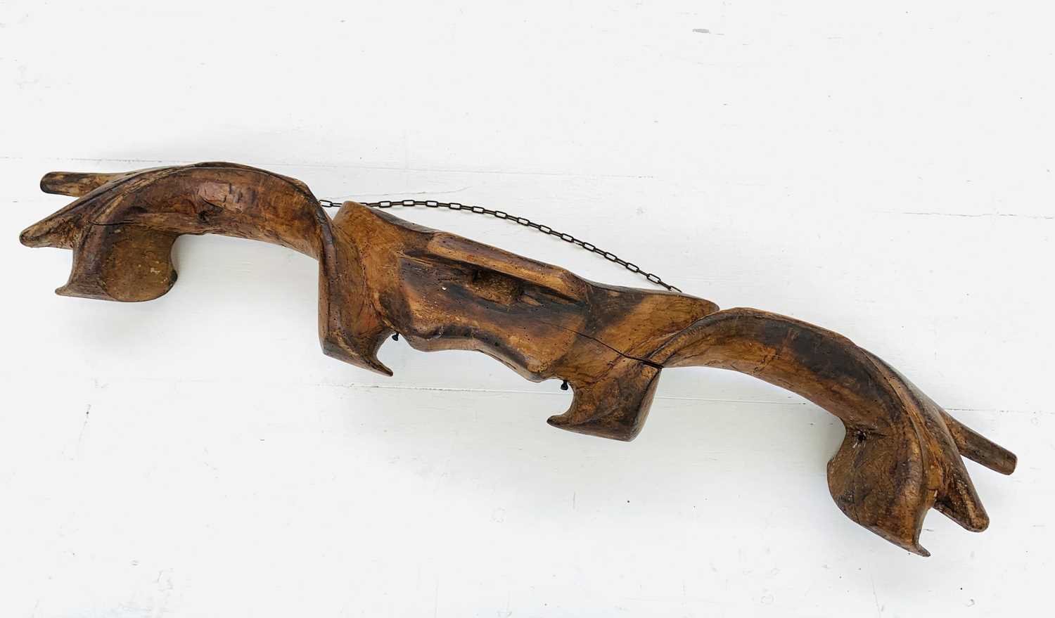 Lot 263 - A wooden double cattle yoke, length 131cm,