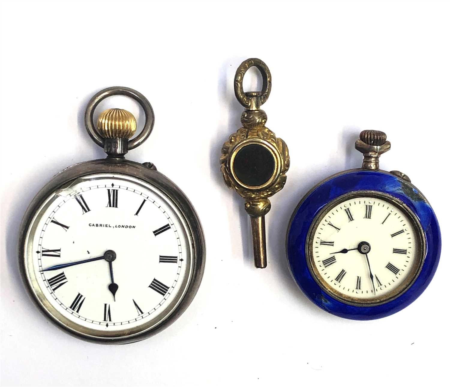 Lot 2745 - 2 Fob watches and a guilt watch key.