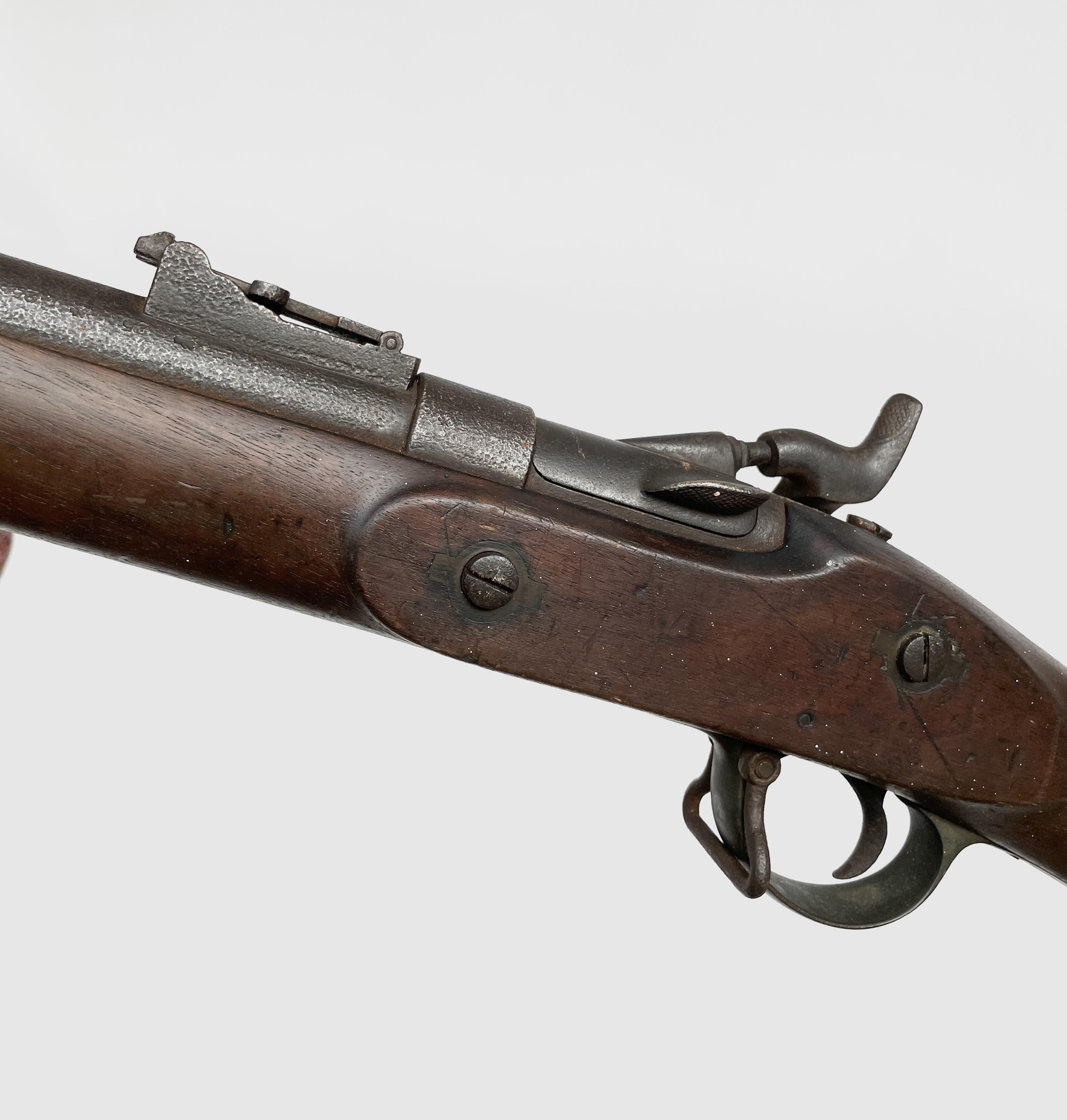 Lot 79 - A percussion three band breech loading musket,