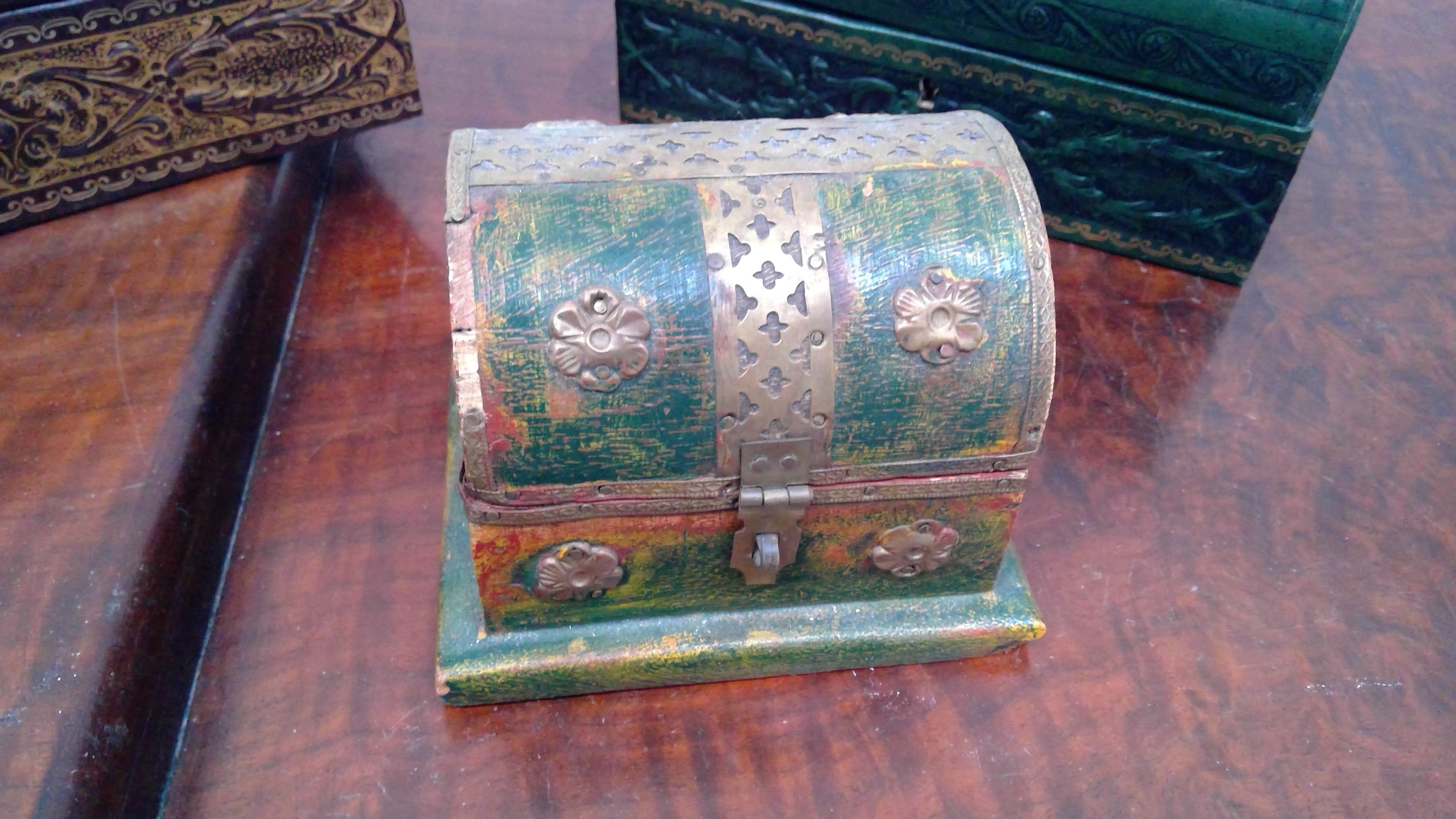 Lot 213 - Tooled leather casket, another similar, and