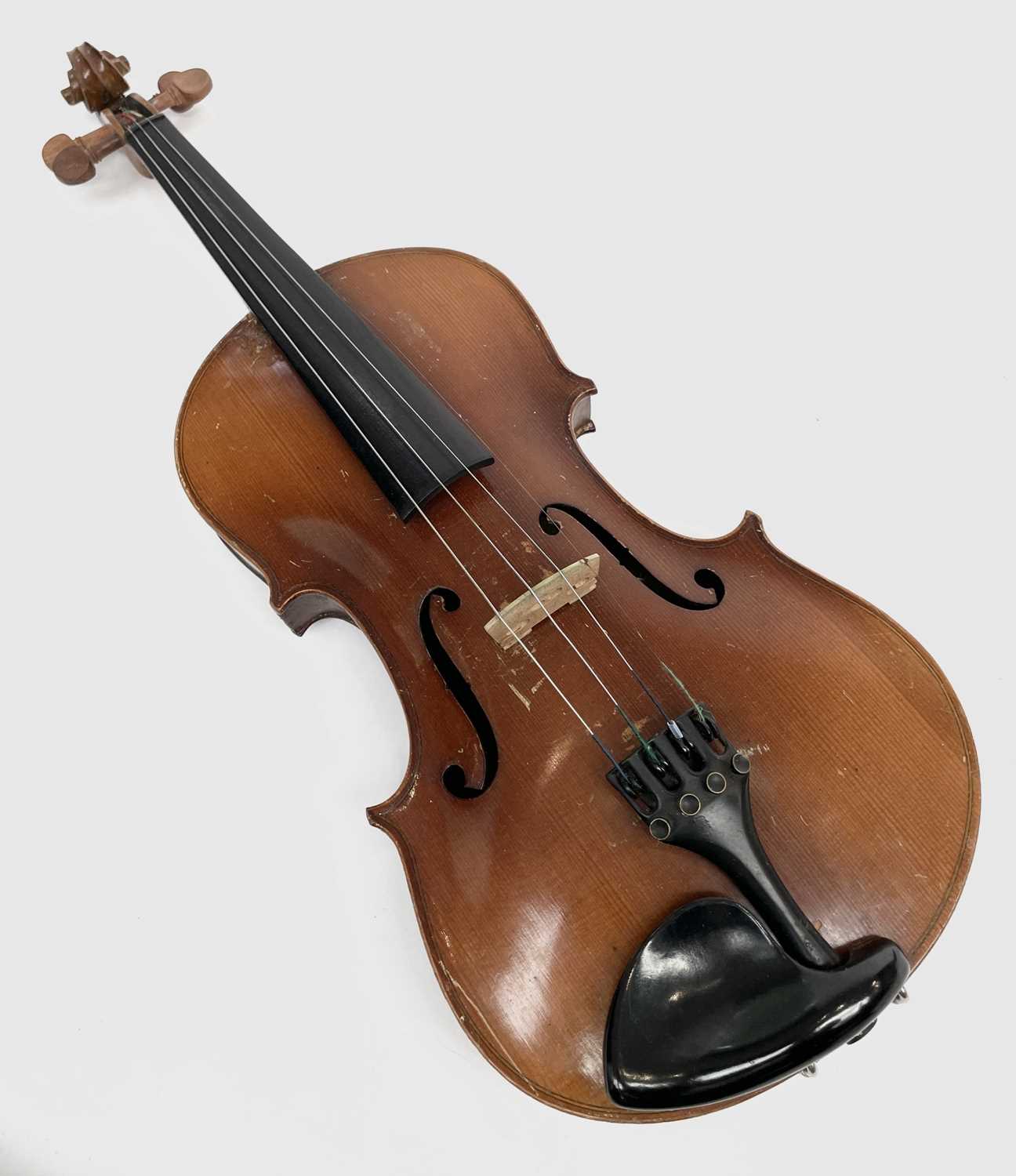 Lot 392 - A German violin, with two-piece back, cased,