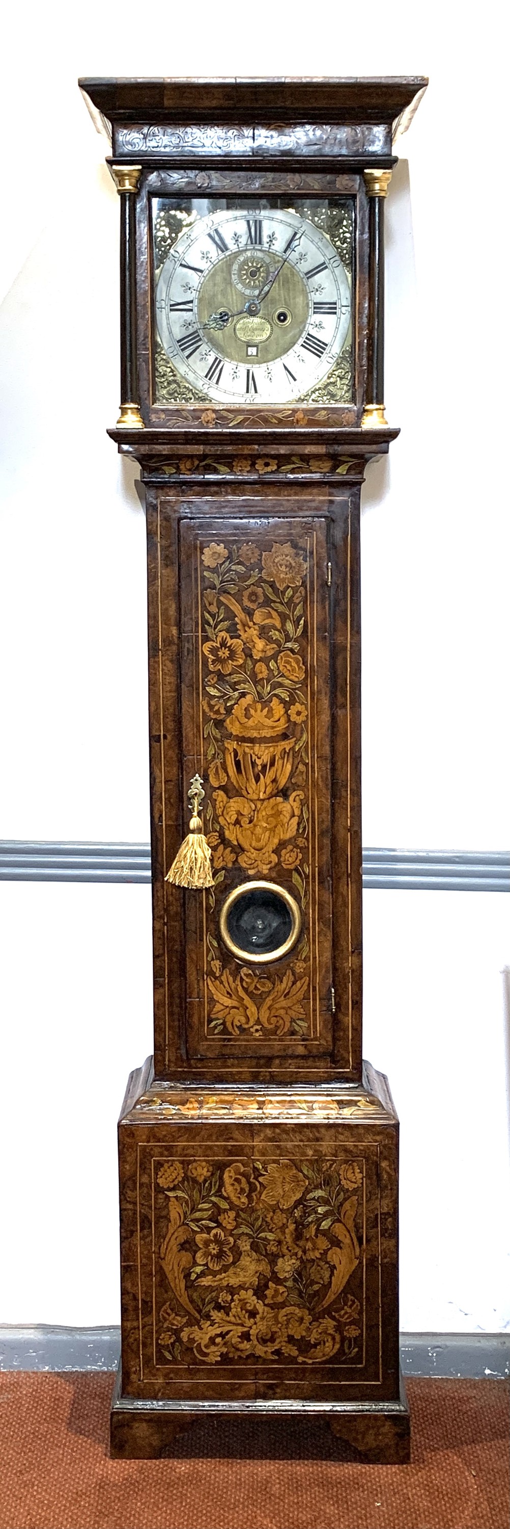 Lot 2919 - A walnut marquetry longcase clock, the