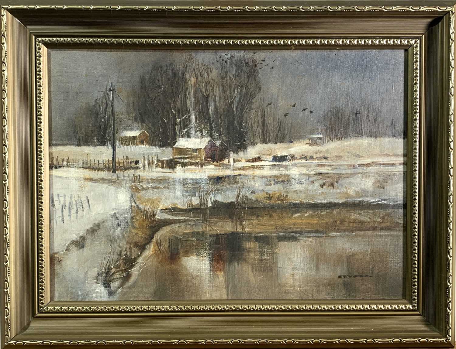 Lot 367 - Ted DYER (1940) A pair of rural snow scenes