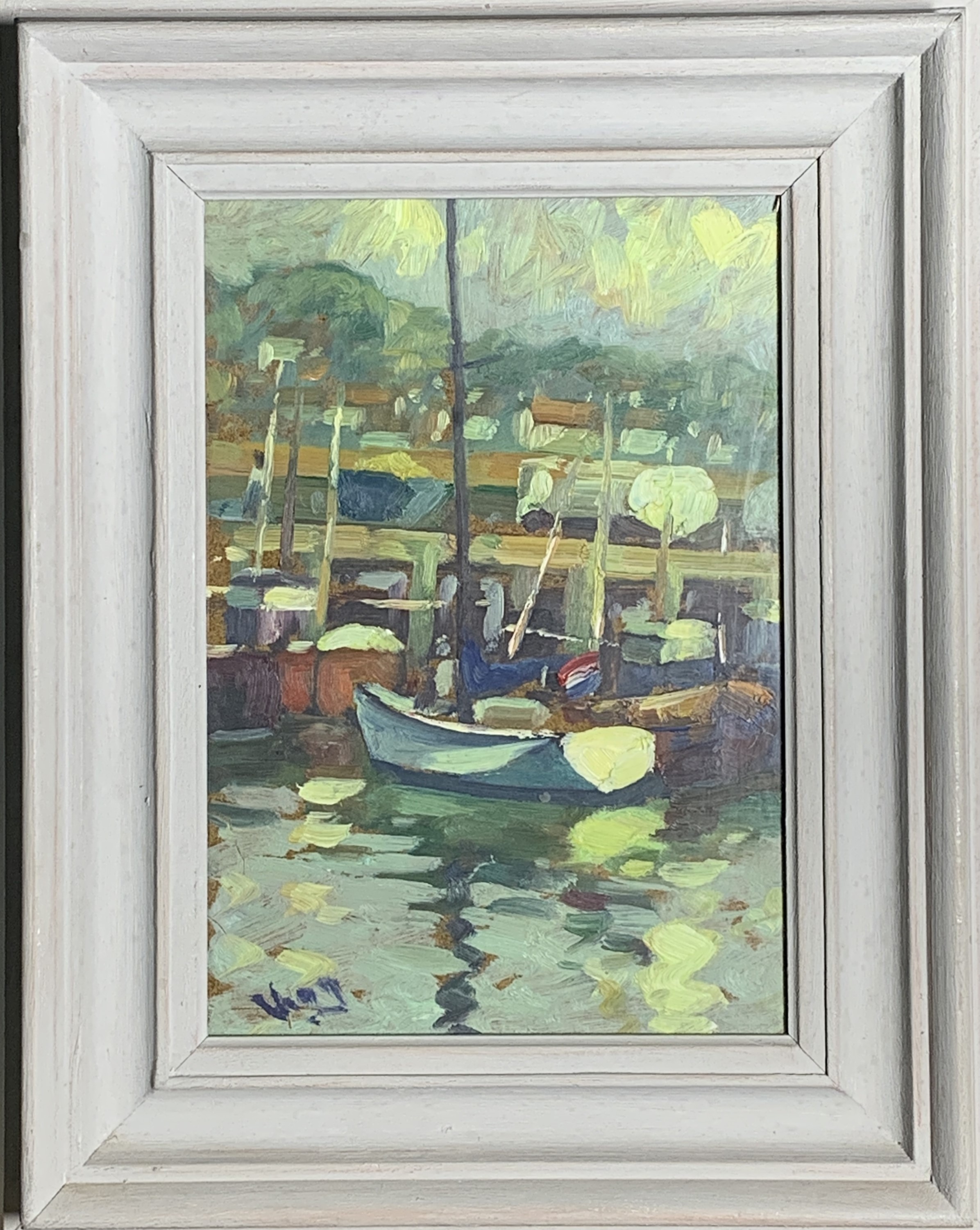 Lot 501 - Bob VIGG (1932-2001) Moored Boats Oil on