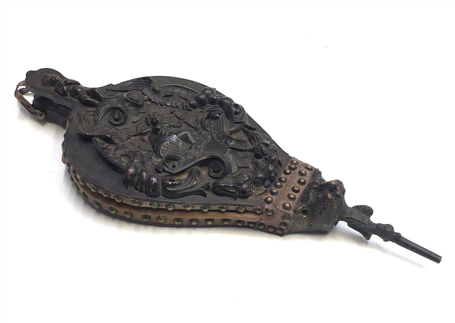 Lot 220 - A pair of Victorian carved oak fire bellows,