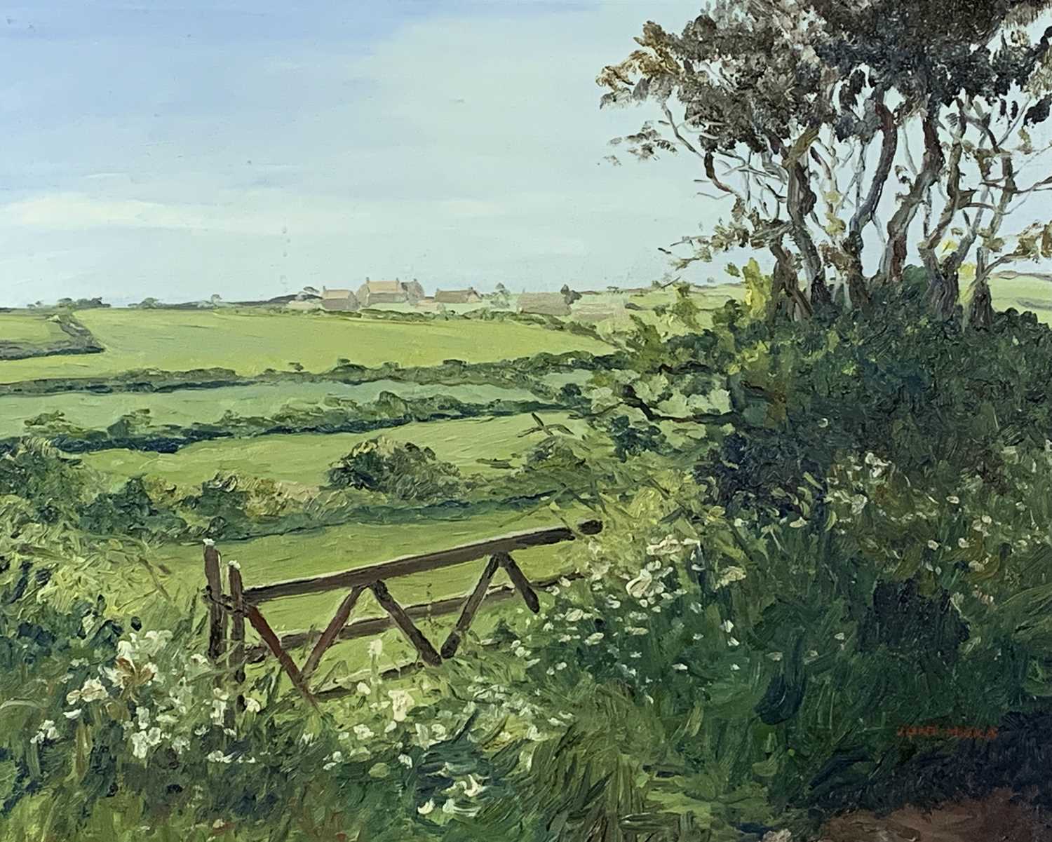 Lot 279 - June HICKS (1935) Farm Gate, Penwith Oil on