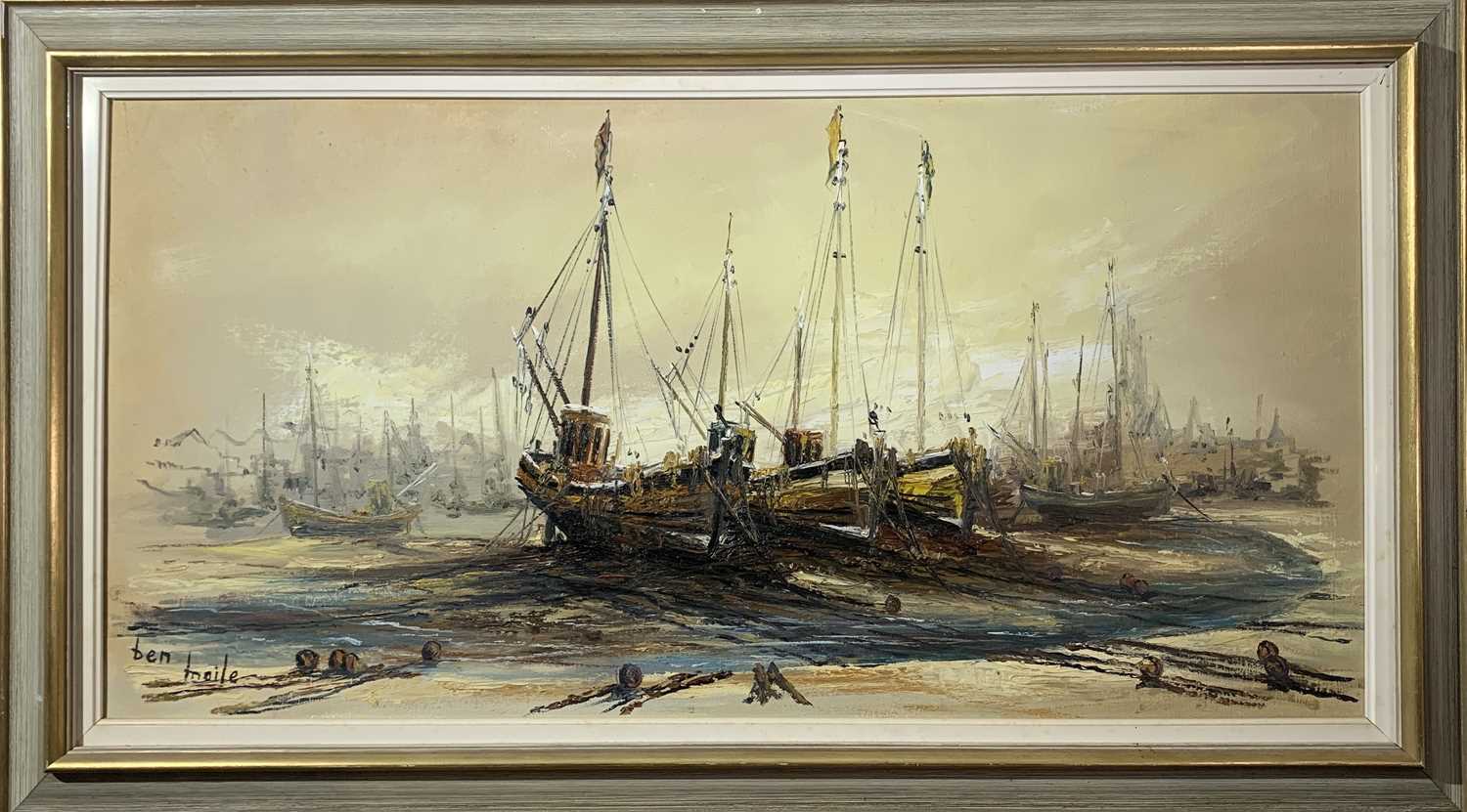 Lot 412 - Ben MAILE (1922 - 2017) Beached boats Oil on