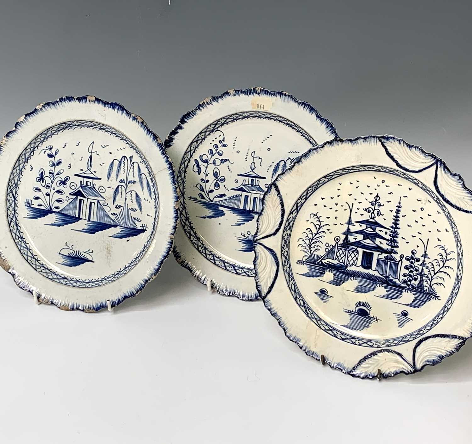 Lot 232 - Three pearlware plates, late 18th century,