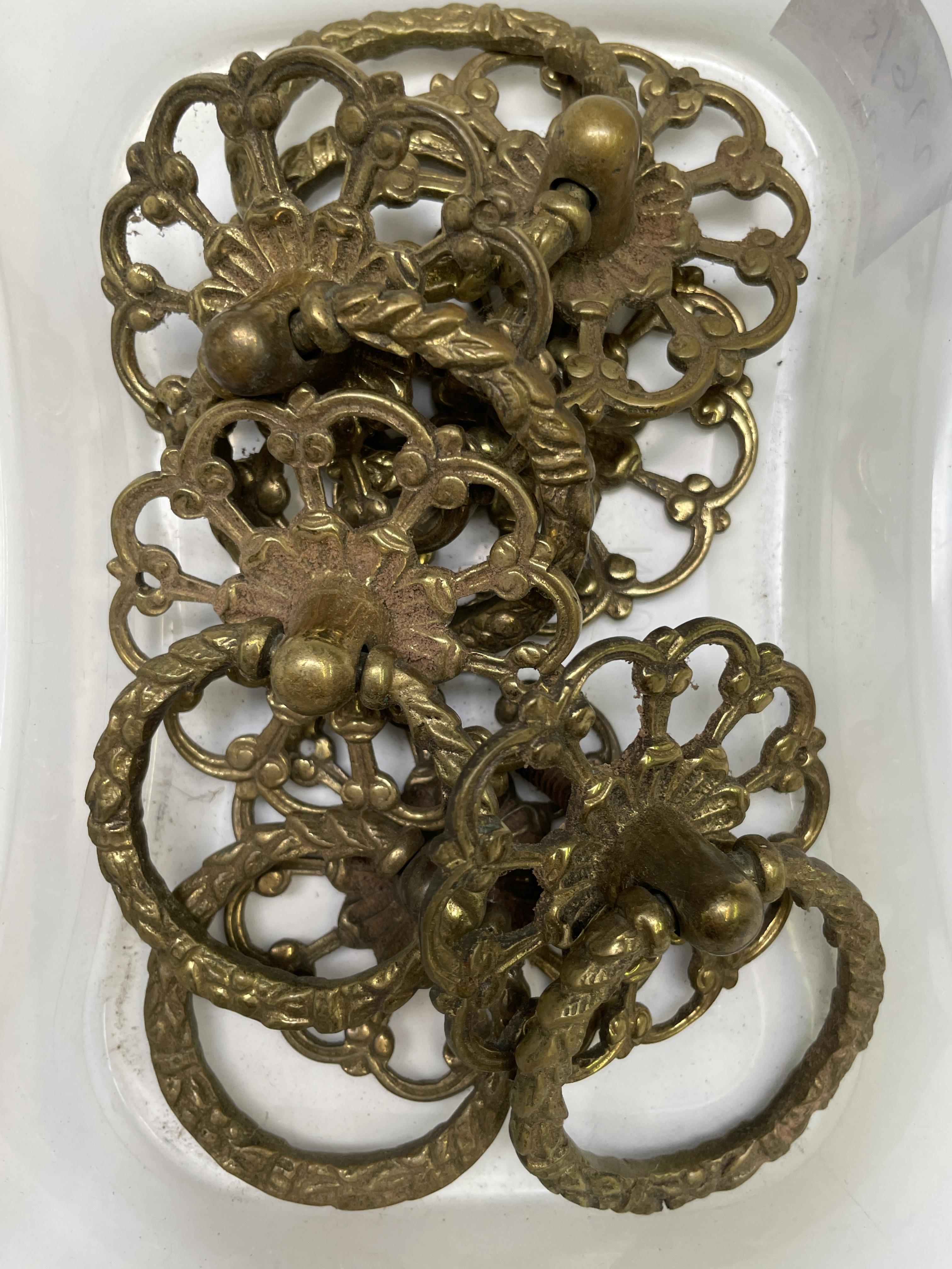 Lot 276 - Five sets of antique brass furniture handles,