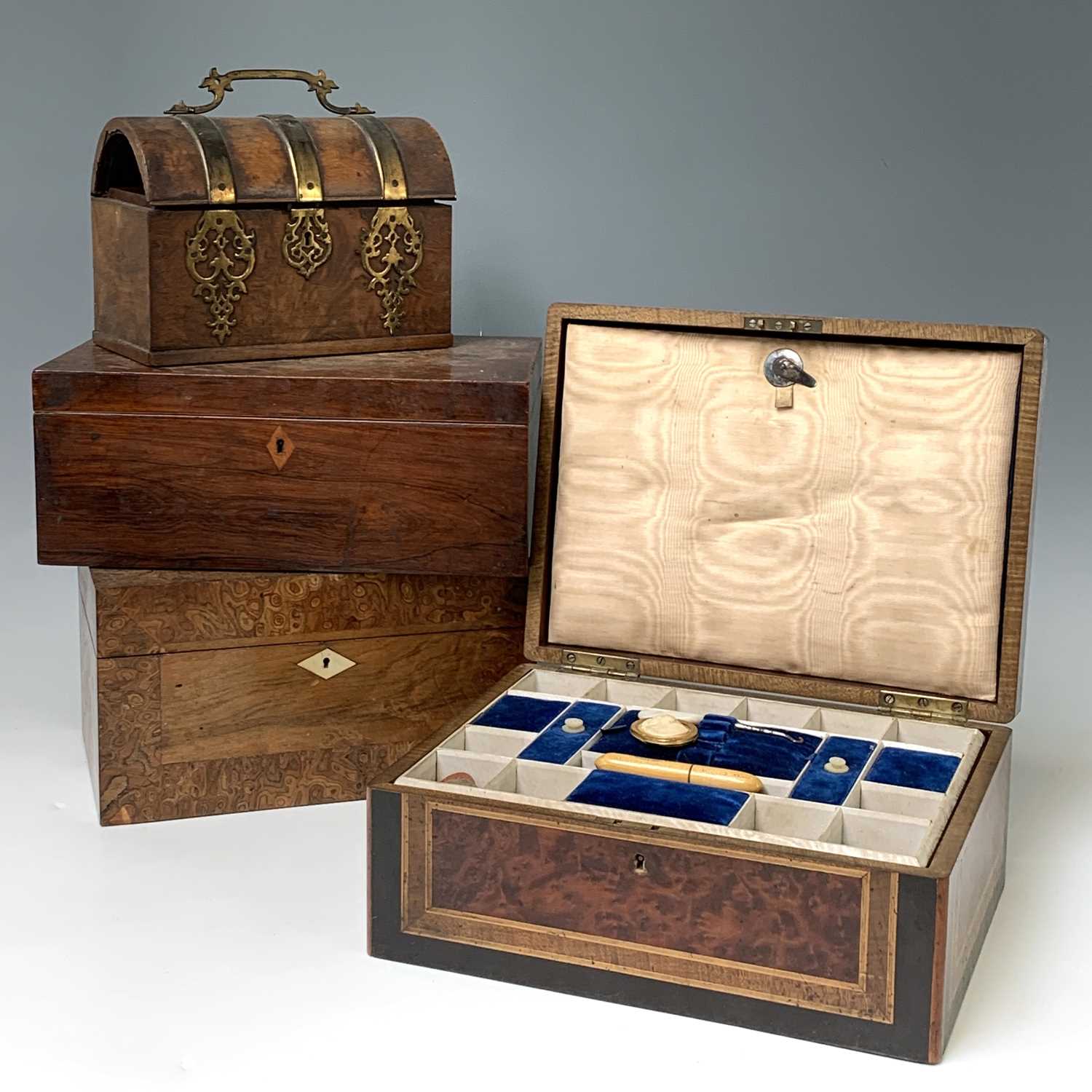 Lot 458 - A Victorian burr walnut and rosewood work