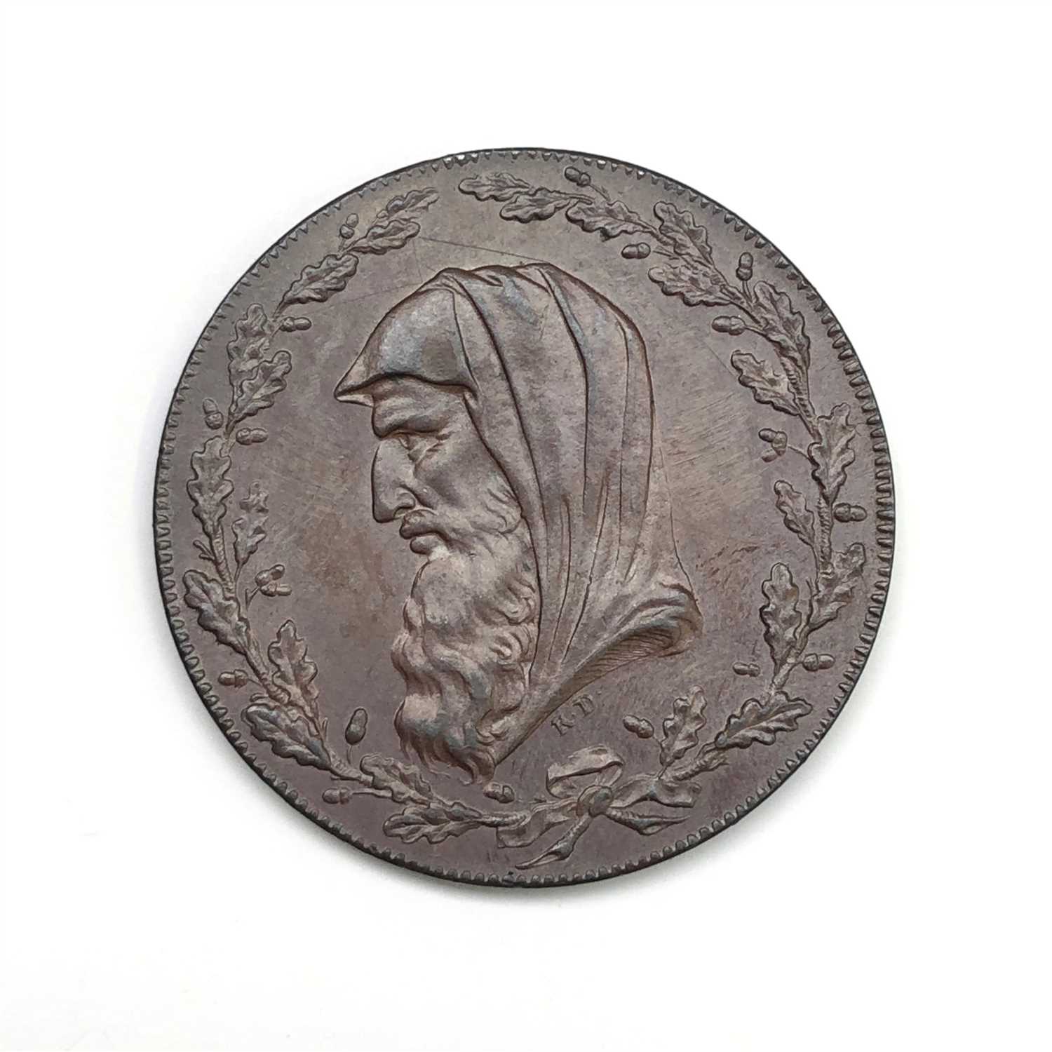 Lot 2651 - A Cornish druid's head half penny token,
