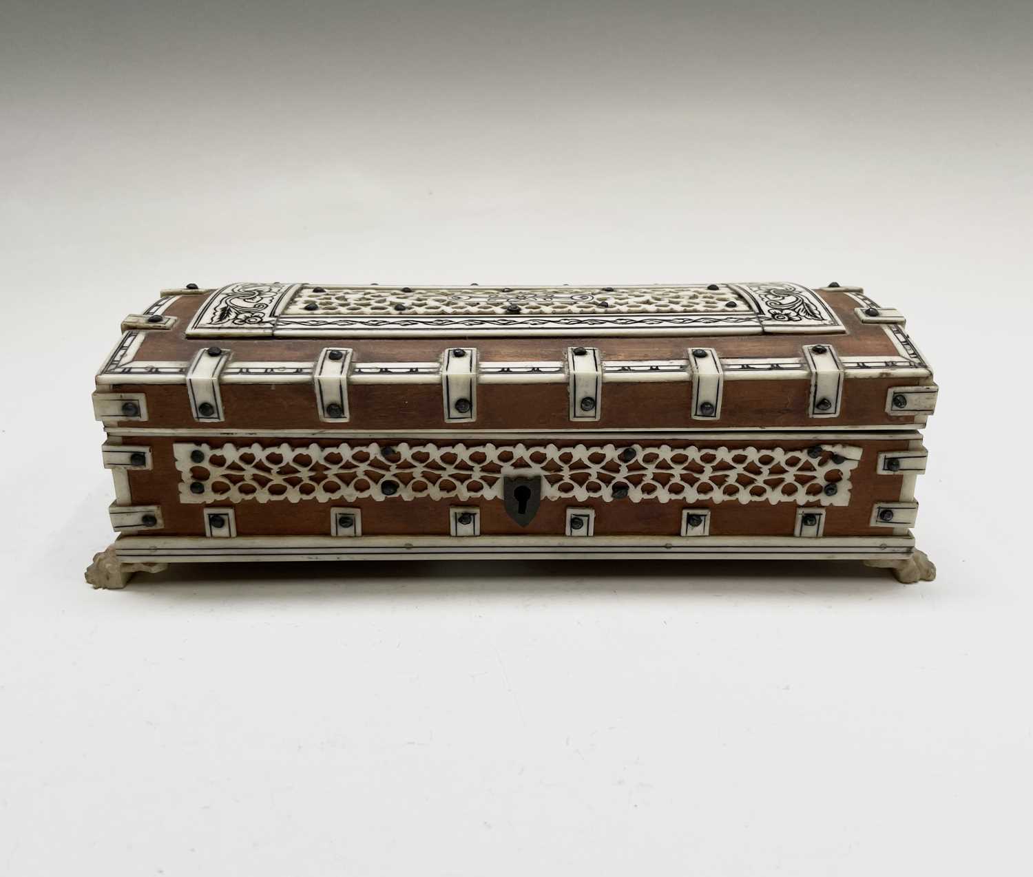 Lot 1027 - An Anglo-Indian ivory mounted fruitwood box,