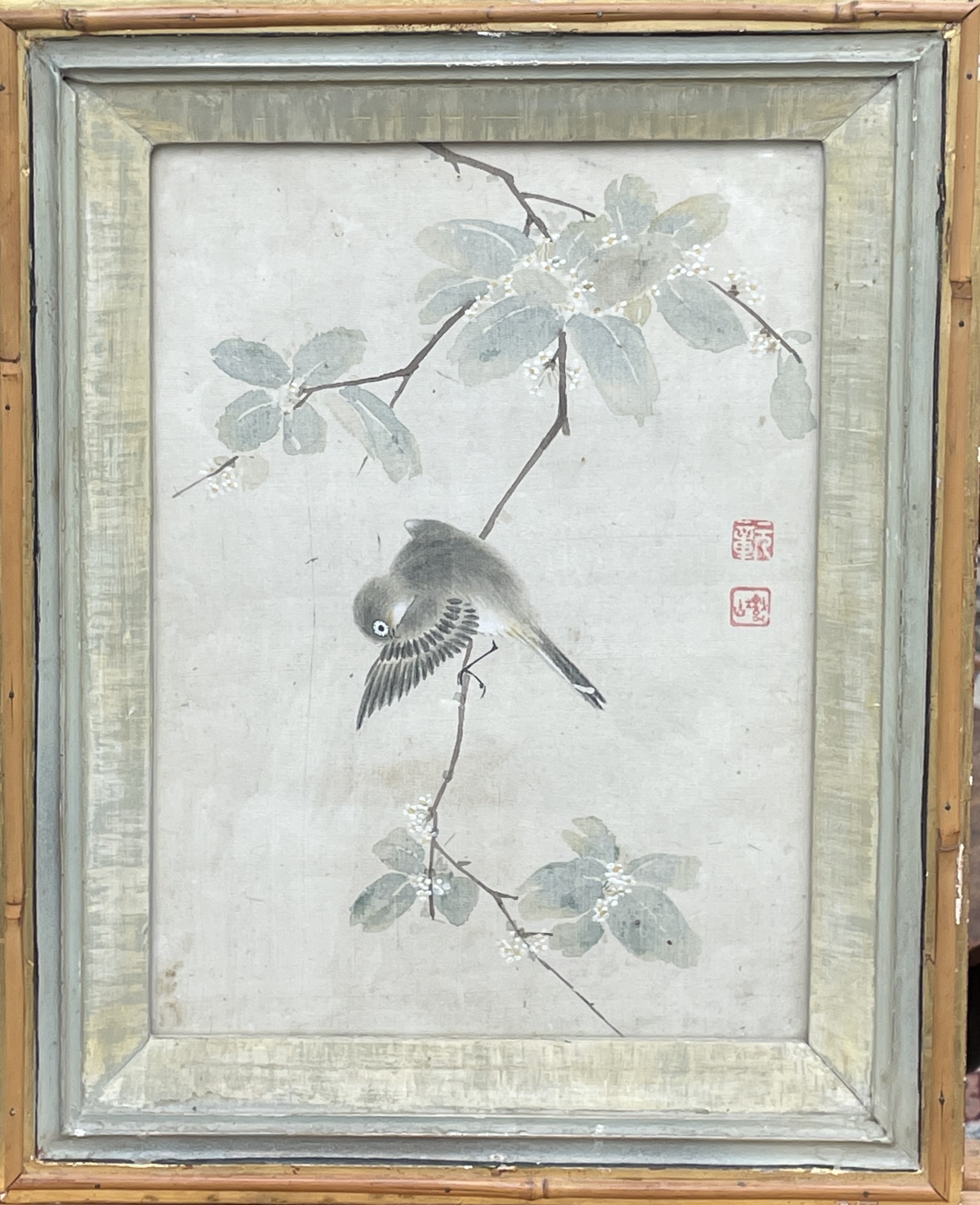 Lot 324 - Four Chinese paintings of birds on silk,