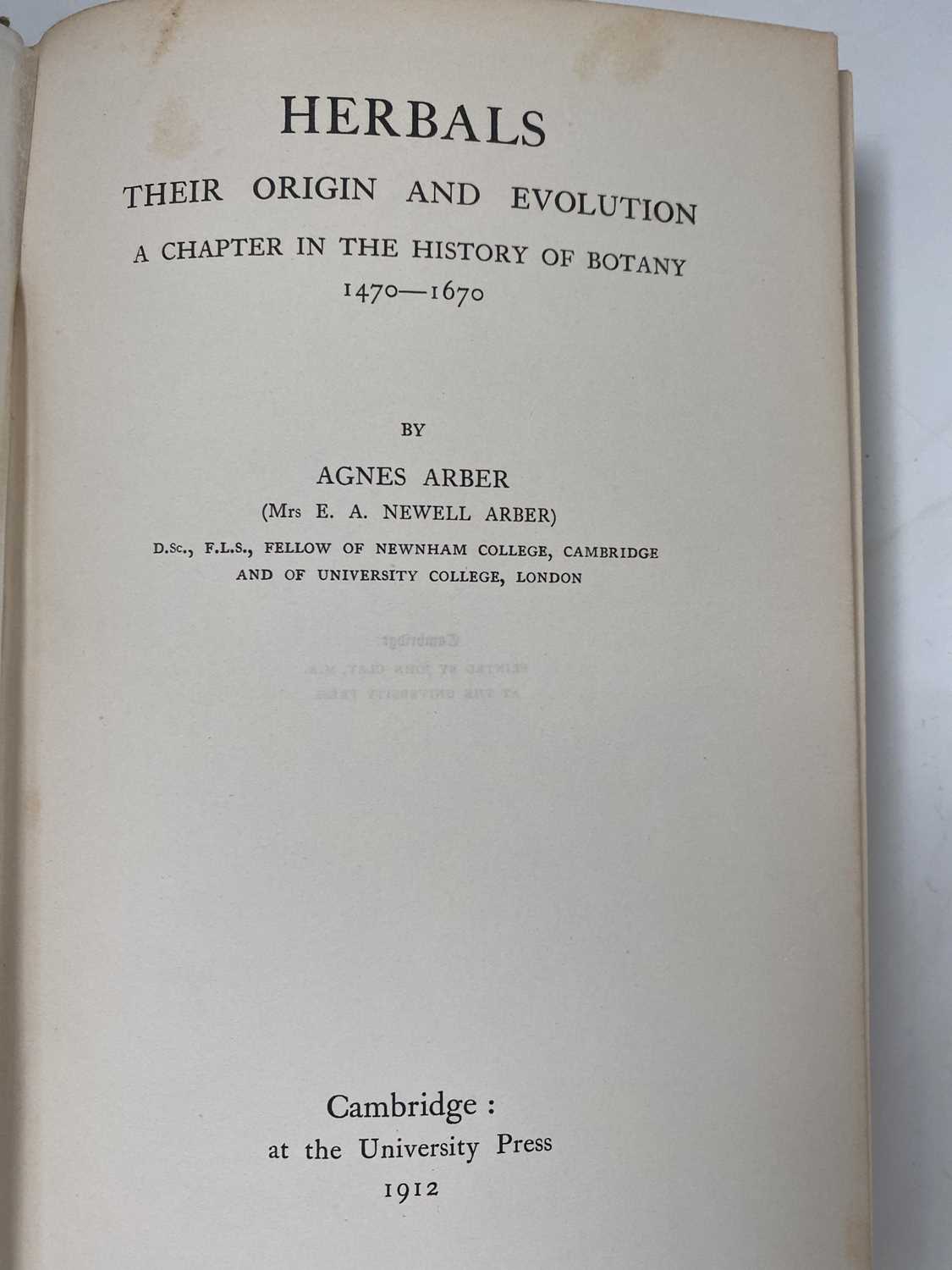 Lot 436 - AGNES ARBER. 'Herbals: Their Origin and