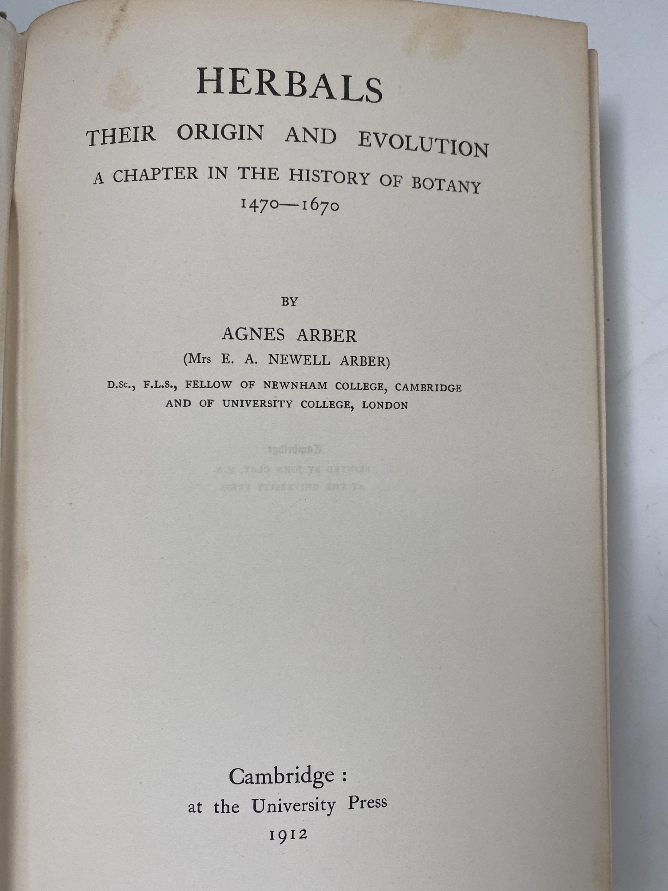 Lot 436 - AGNES ARBER. 'Herbals: Their Origin and