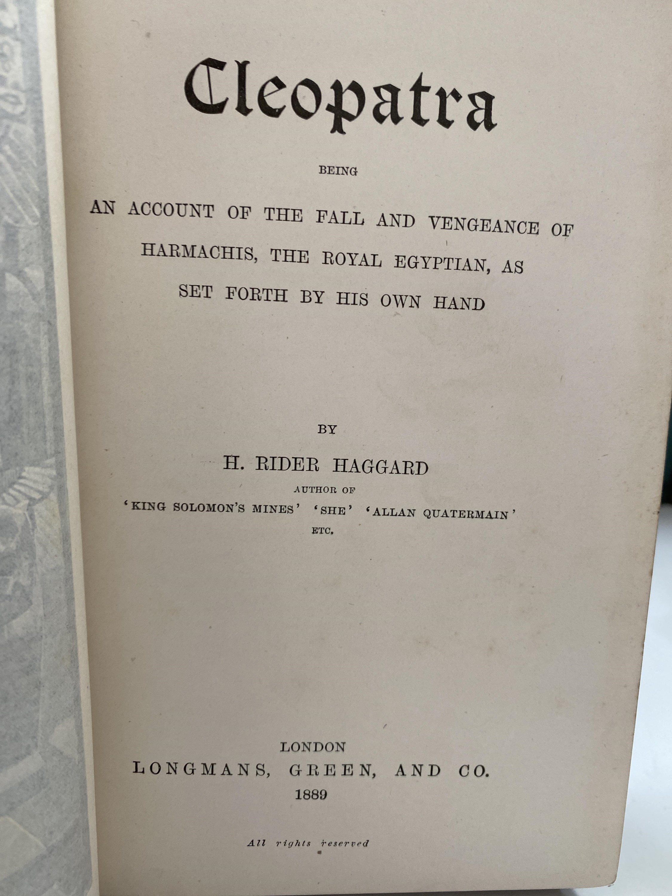 Lot 448 - H. RIDER HAGGARD. 'Cleopatra.' First edition,