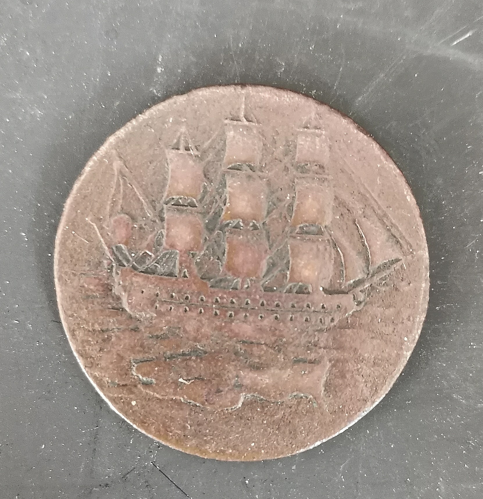 Lot 25 - A 1796 tall ship half penny token.