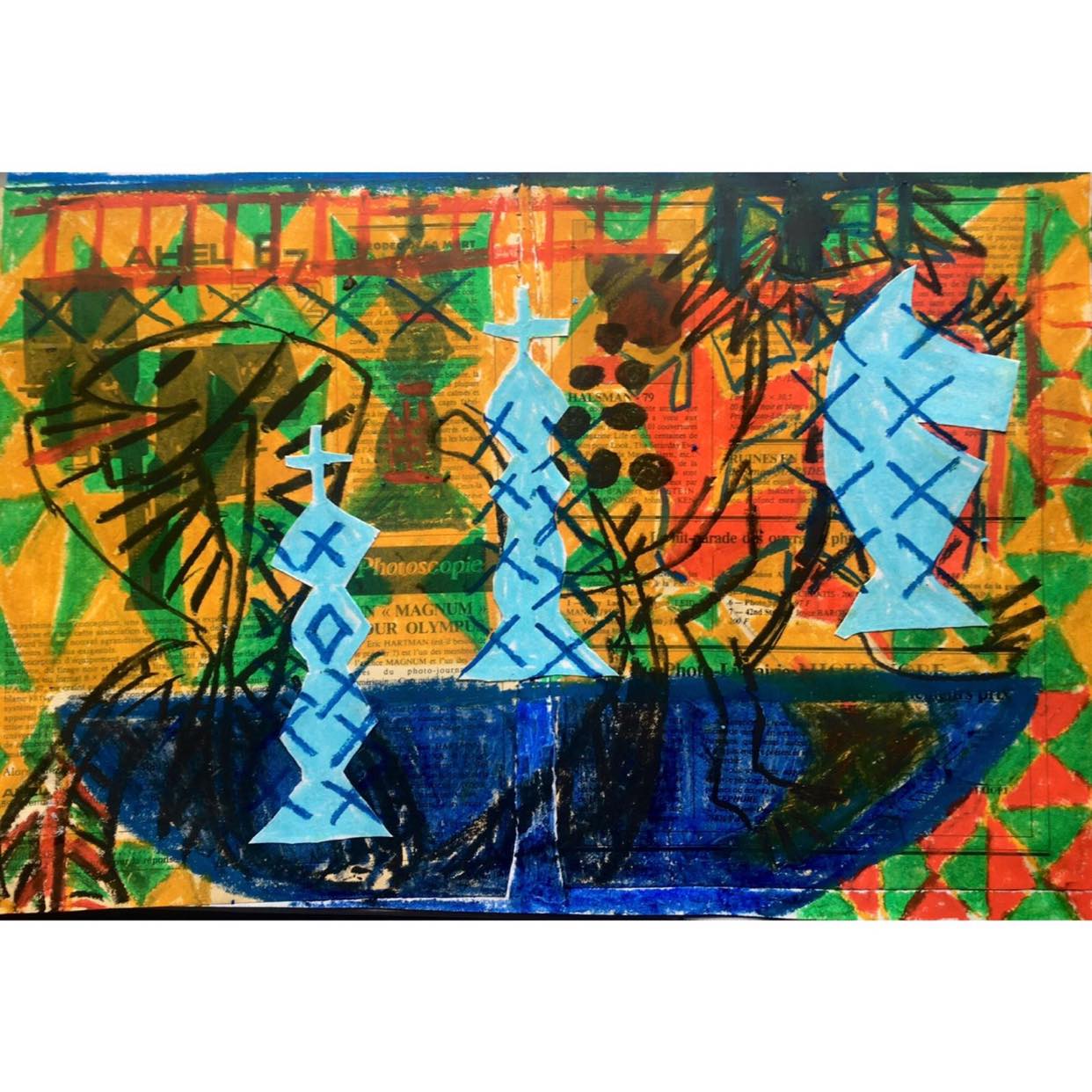 Lot 14 - Jack HILTON ‘Snakes Gambit’ Oil pastel and