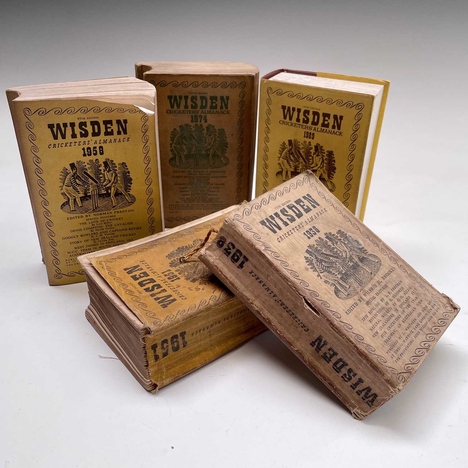 Lot 325 - Five Wisden books. 1938, 1951, 1958, 1974
