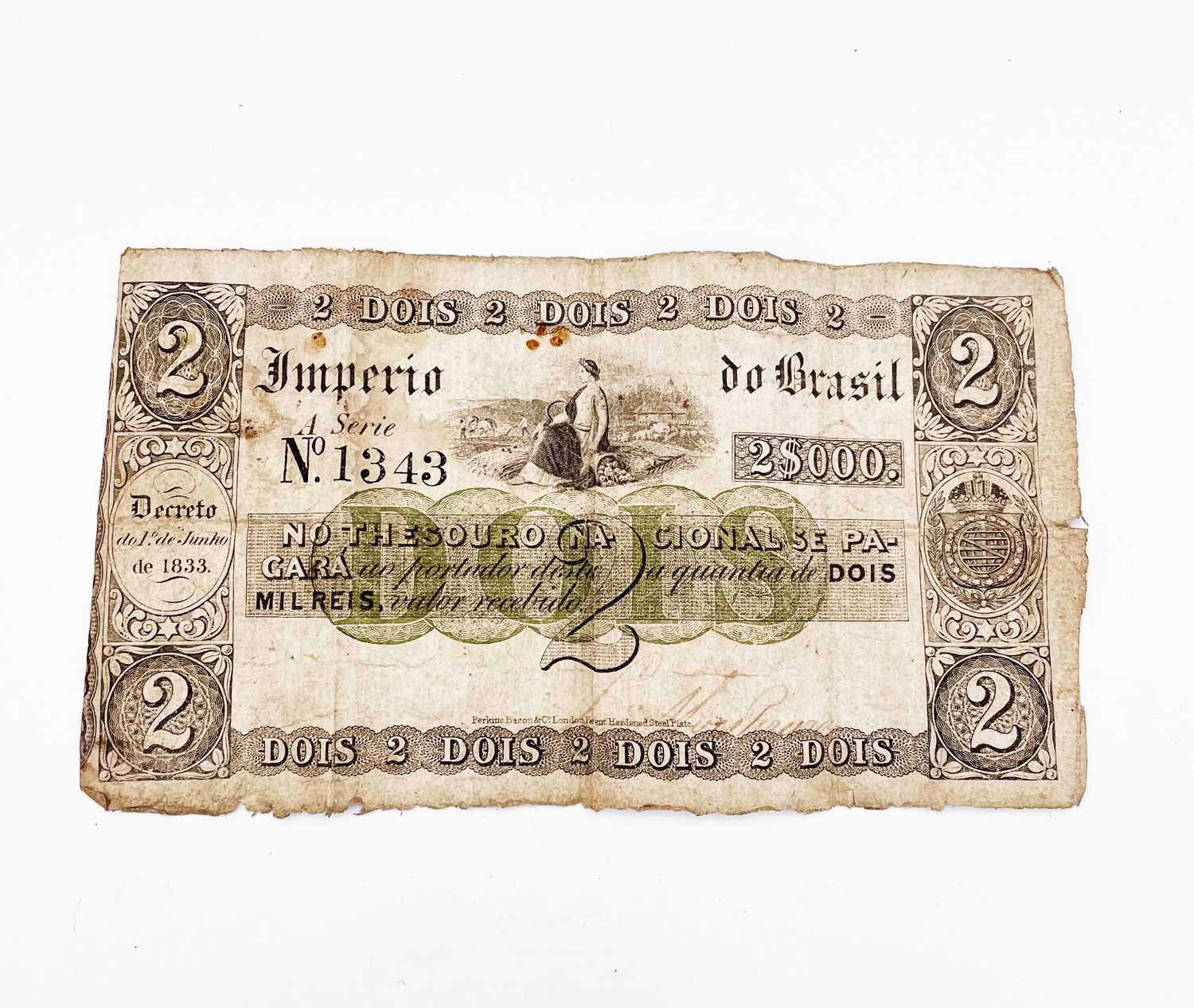 Lot 40 - World Banknote - Brazil. An unusual 1833 2