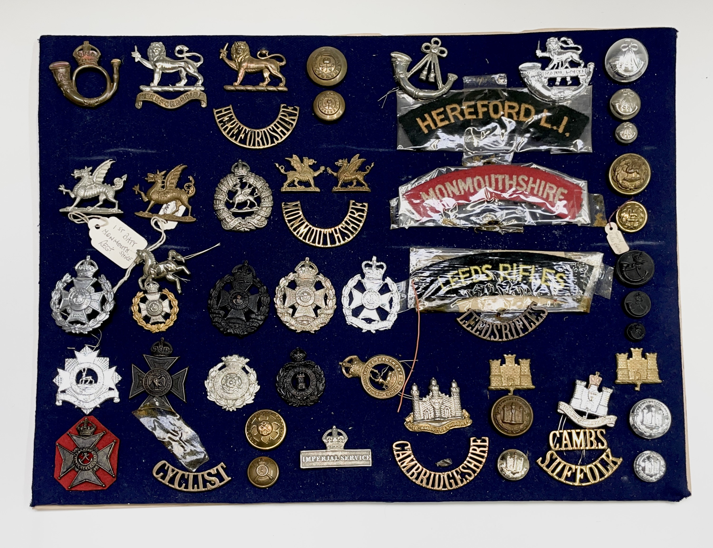 Lot 195 - Territorial Army County Regiments. A display