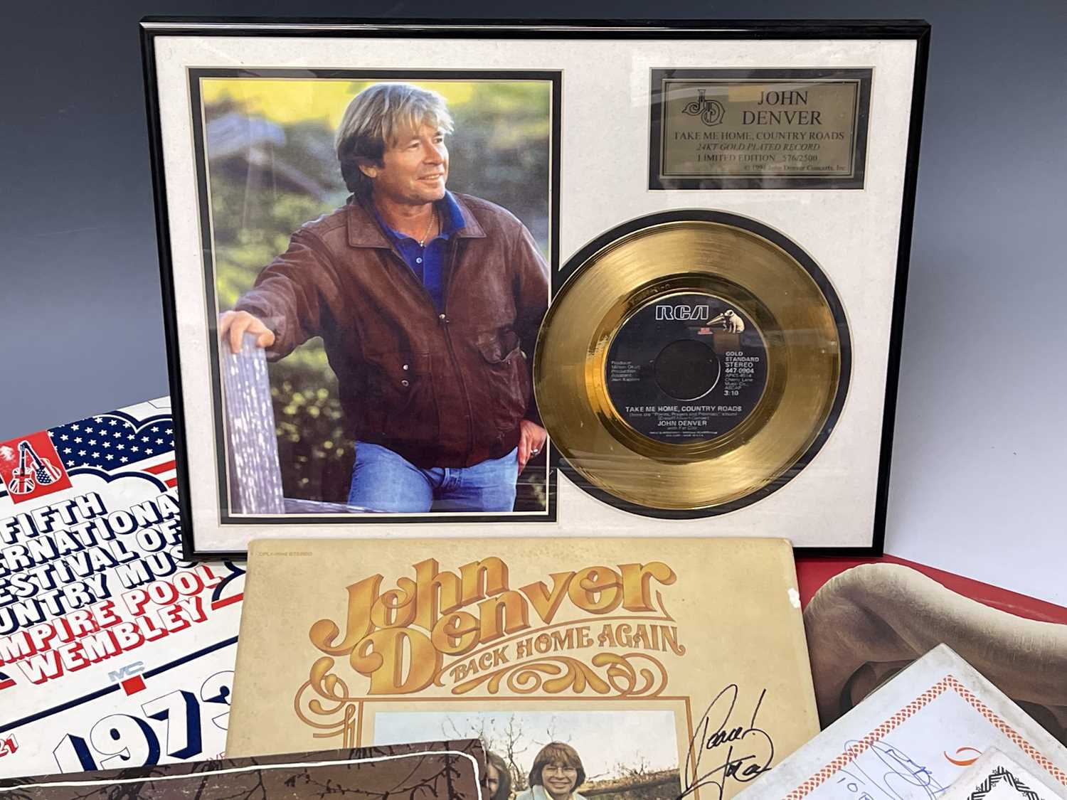 Lot 930 - John Denver signed L.P. Record and other