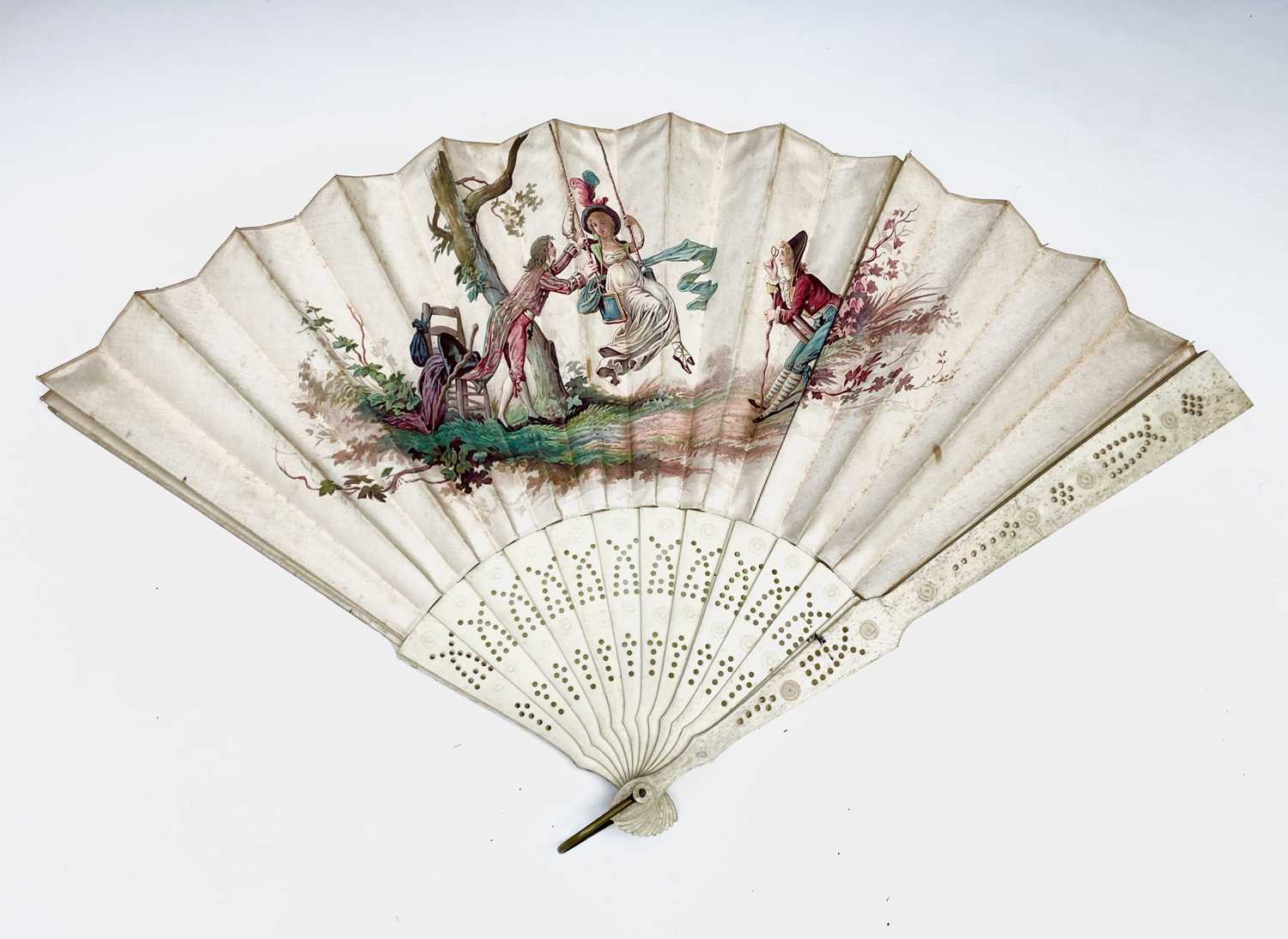 Lot 2840 - A 19th century carved bone fan, coloured