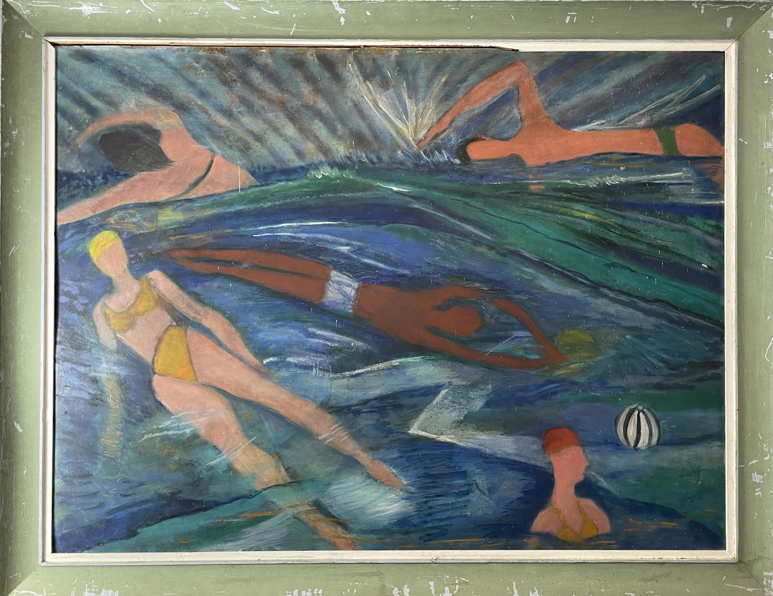Lot 162 - Ray AMBROSE (1926-1989) The Swimmers Oil on