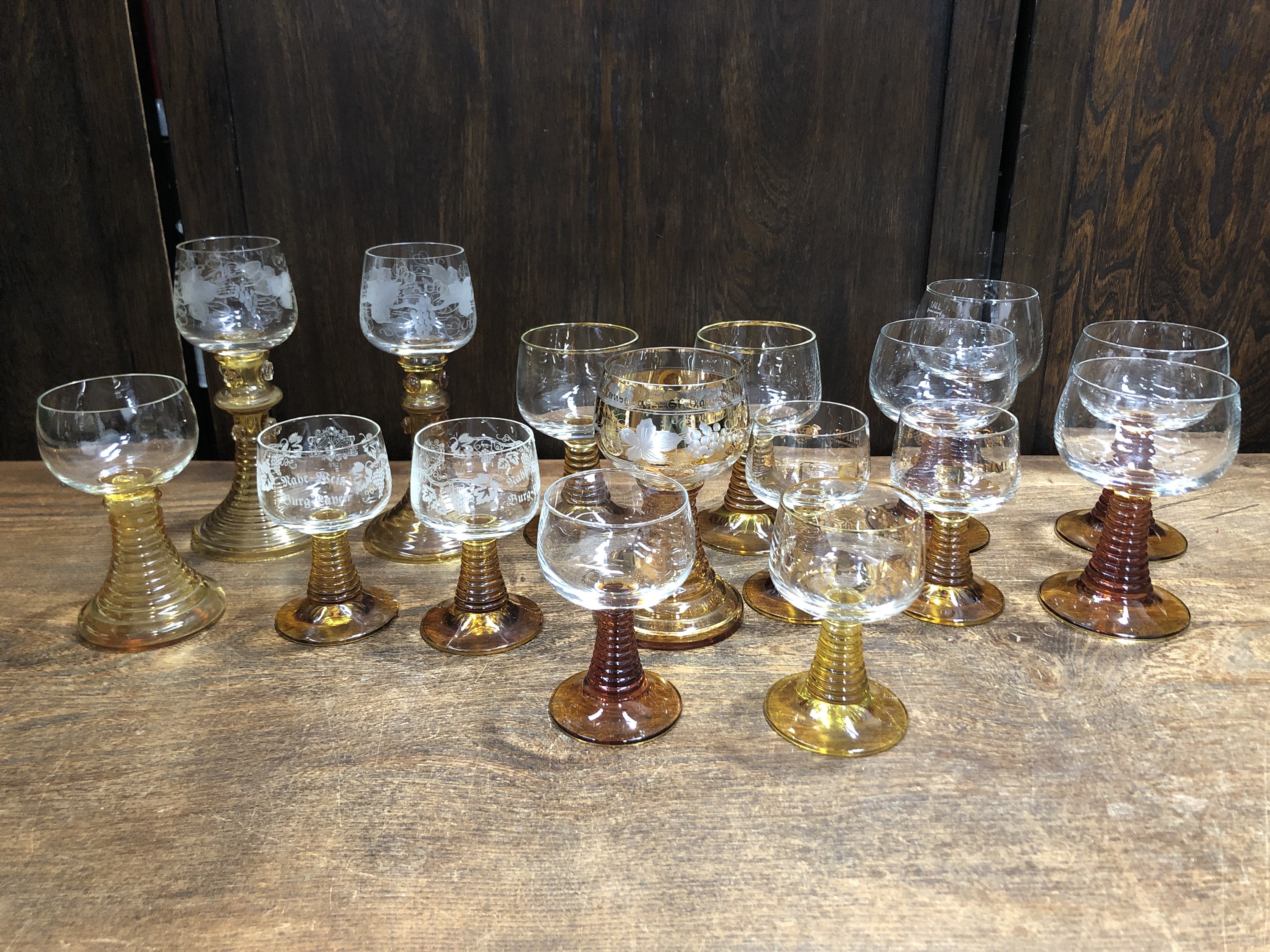 Various amber stem German Roemer glasses.... - auctions & price archive