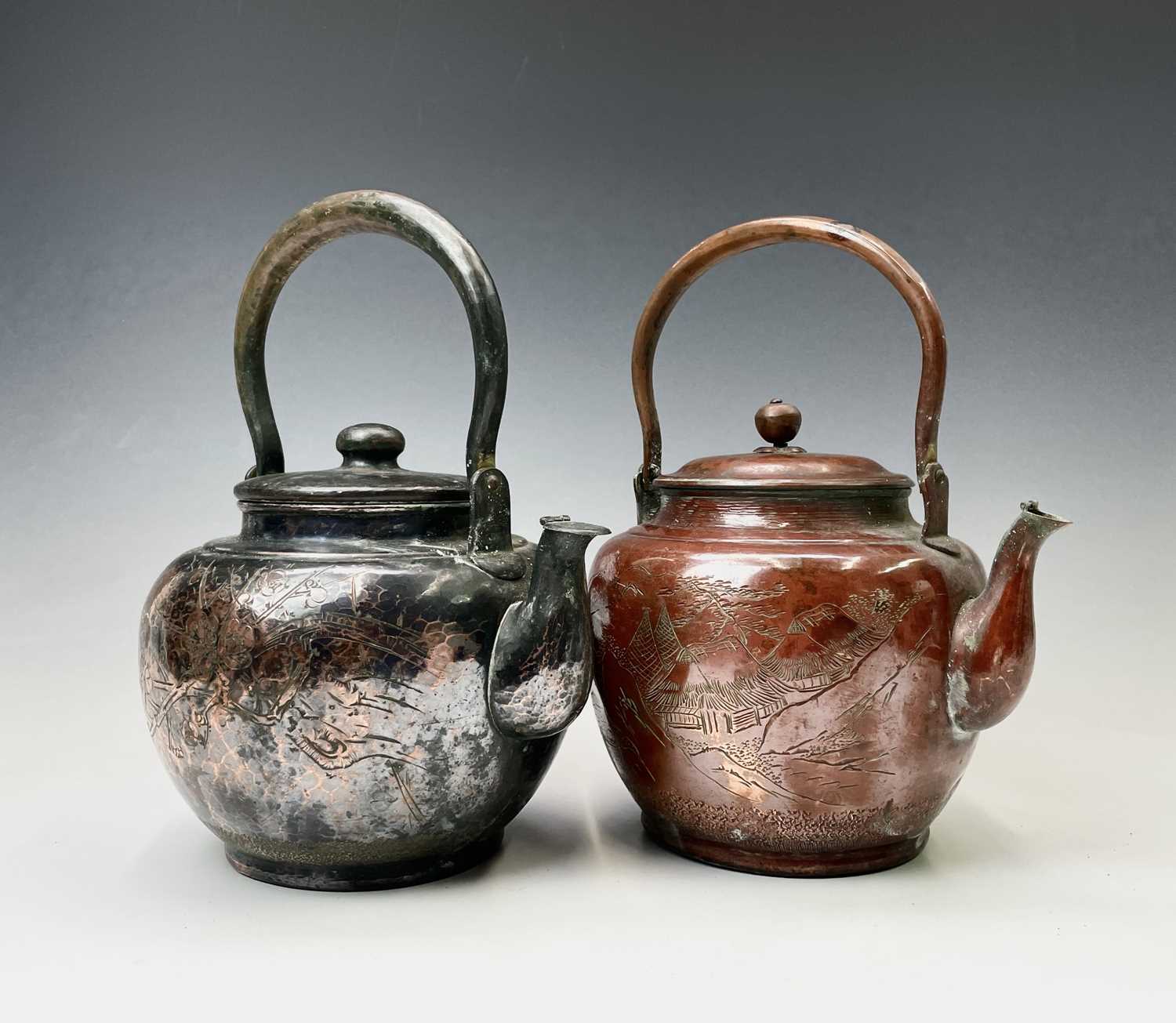 Lot 272 - A Japanese copper kettle and cover, embossed