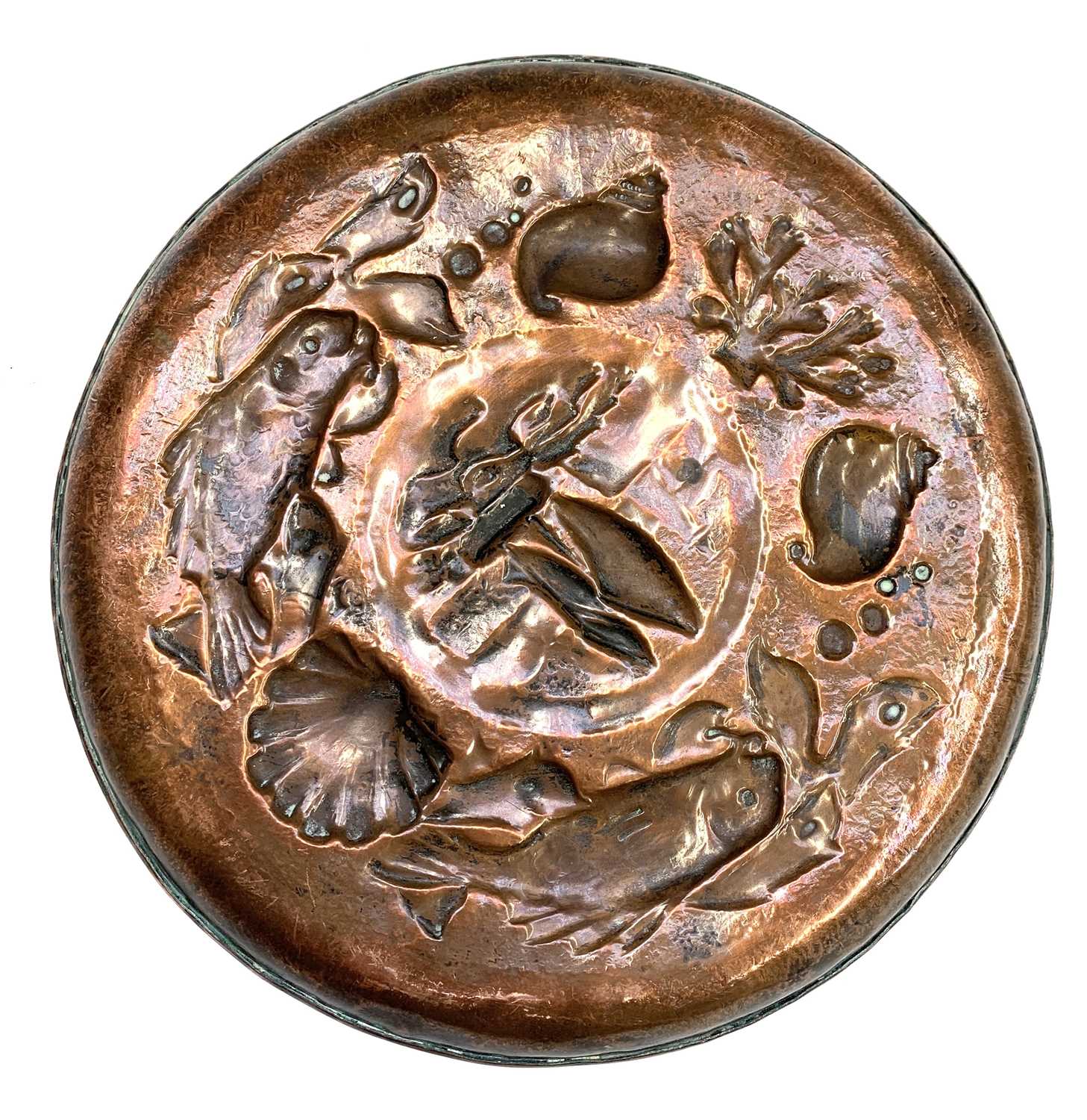 Lot 313 - A Newlyn copper circular small charger,