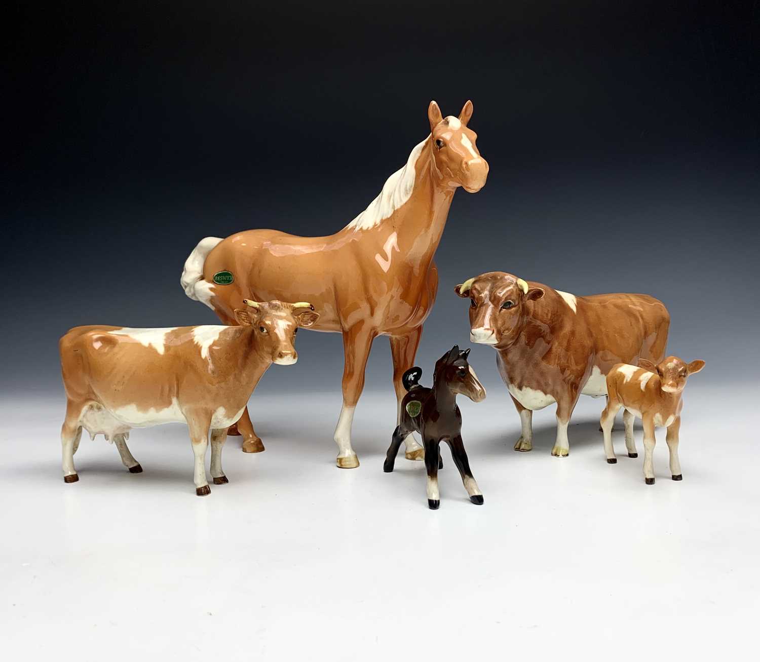 Lot 1123 - Five Beswick pottery animal figures,